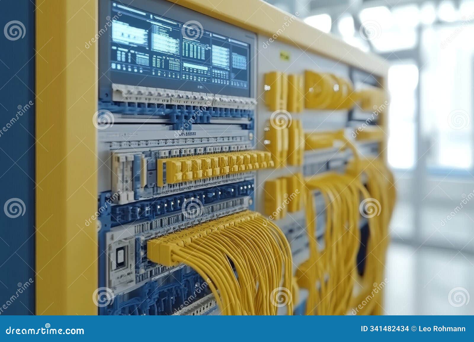 Rows of Yellow Network Cables Connected To a Data Center Server Rack ...