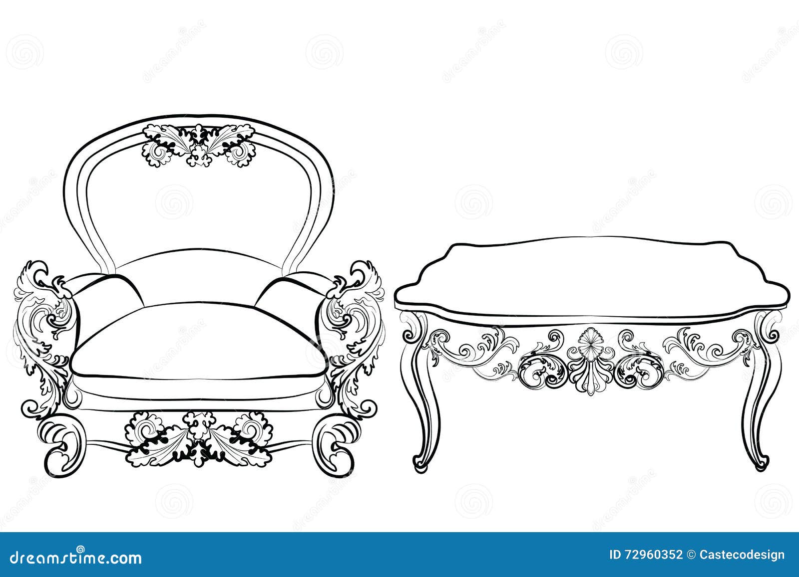 Royal Armchair and Table Set Stock Vector - Illustration of classic ...