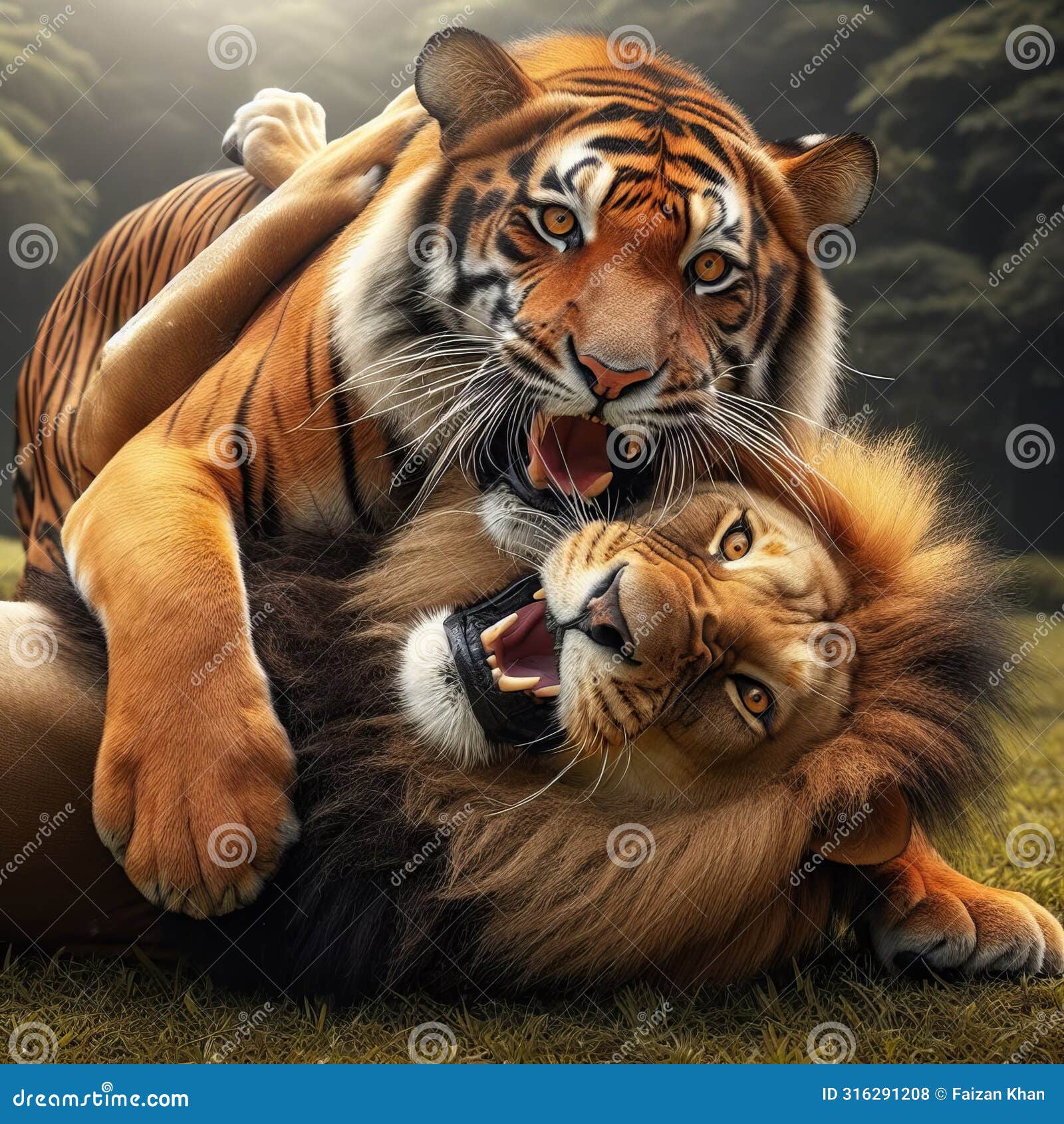 Royal Bengal Tiger Vs African Lion Stock Illustration - Illustration of ...