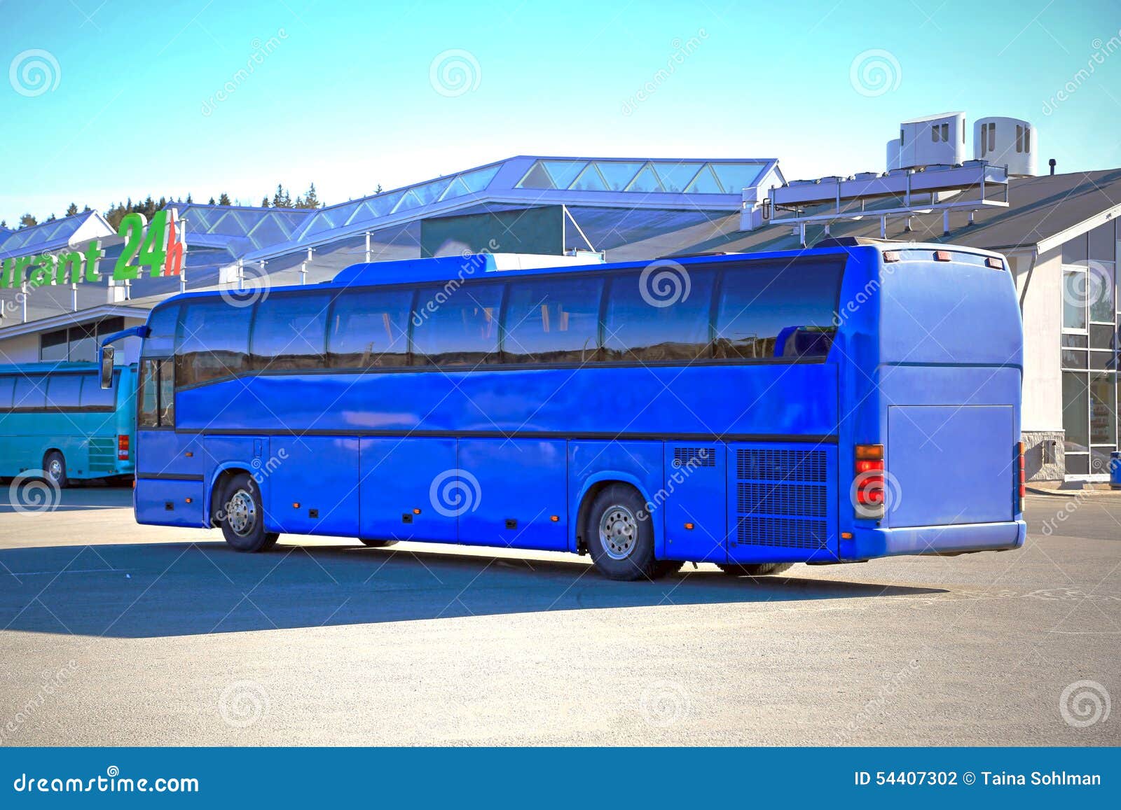 Royal Blue Coach Bus Waits for Passengers Stock Photo - Image of ...