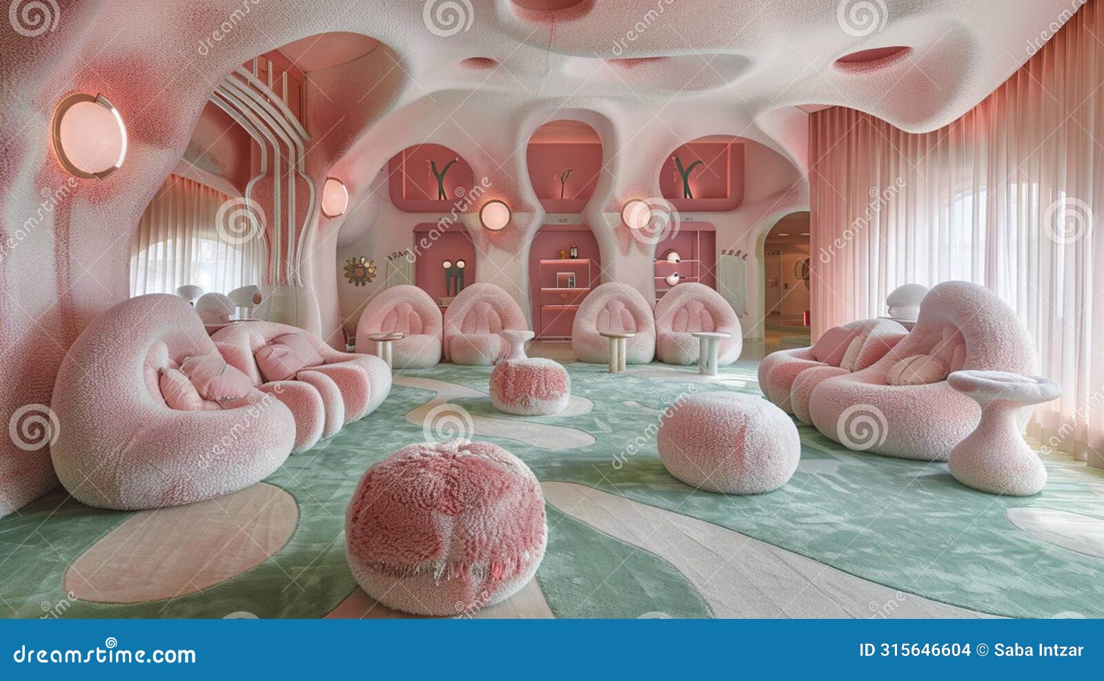 Royal Blue and Deep Peach Interior Design of Modern Living Room Stock ...