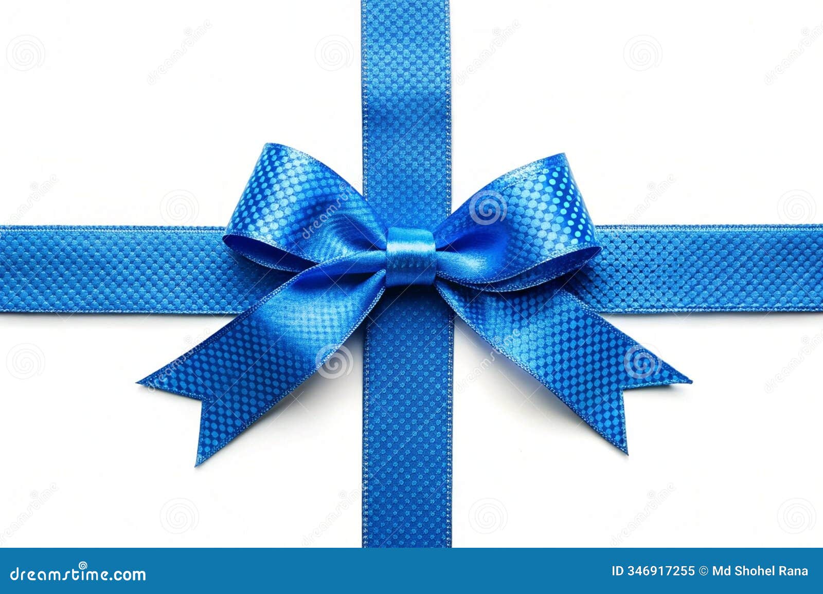 Royal Blue Gift Ribbon Bow Horizontal Corner Border, Isolated on White ...