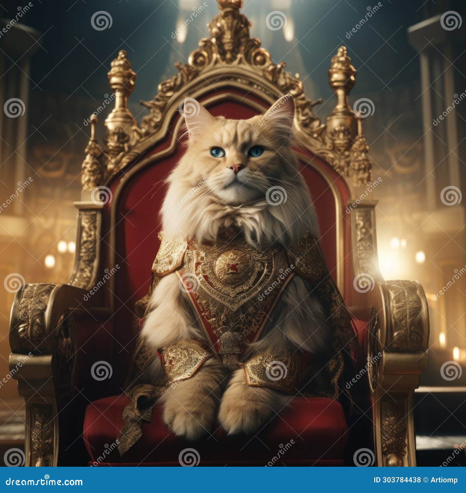 Royal Cat Sitting on a Throne in Castle Stock Illustration ...