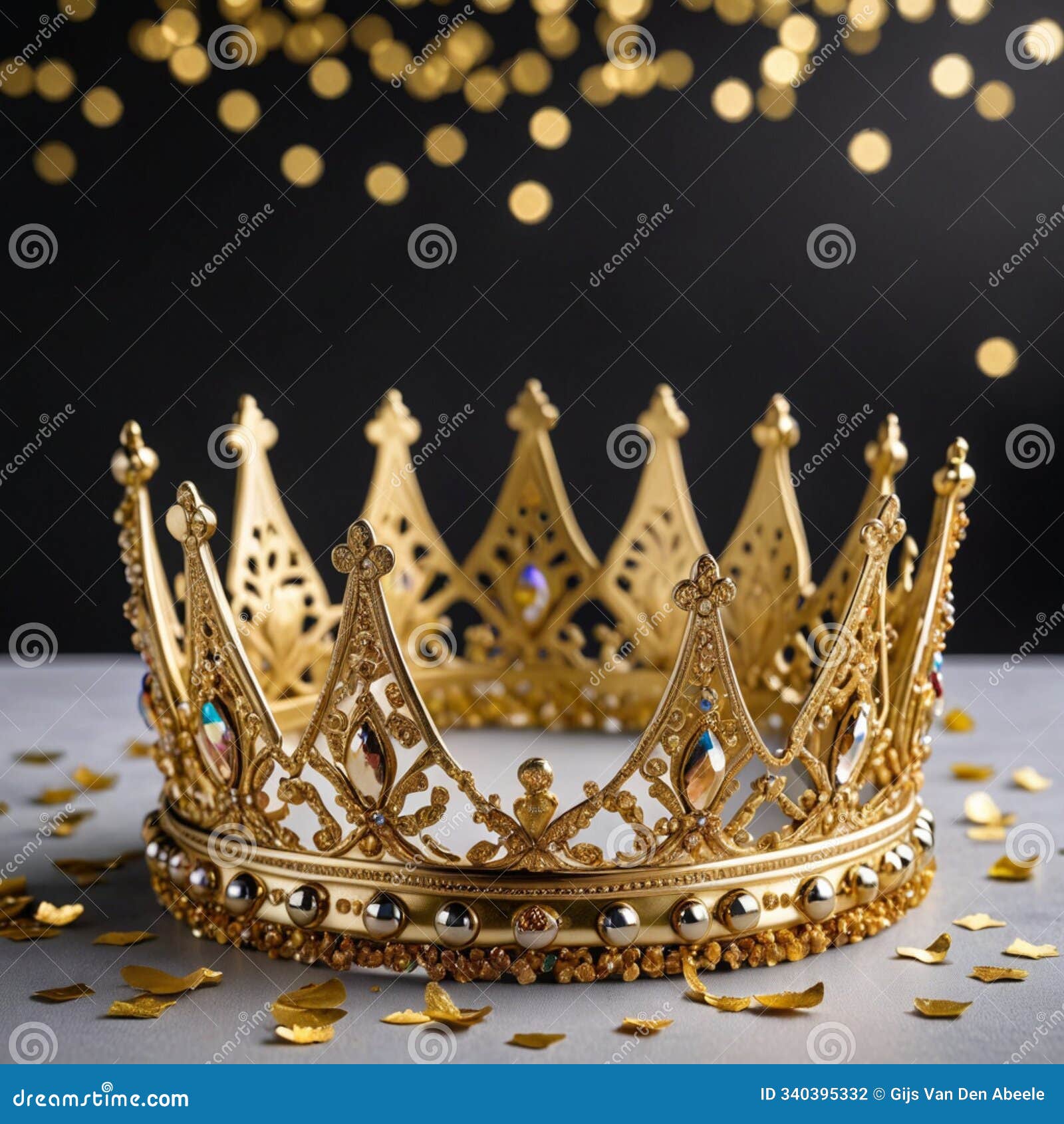 Royal Celebration Gold Crown and Confetti Delight Stock Illustration ...