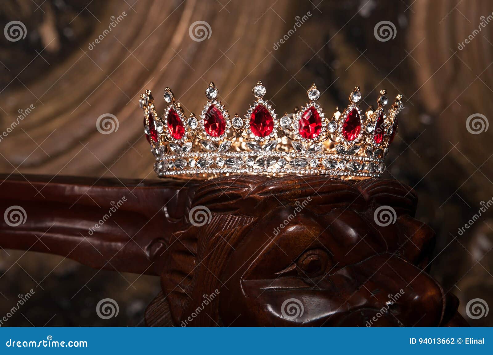 Royal Crown with Red Gems. Ruby, Garnet. Symbol of Power and Authority ...