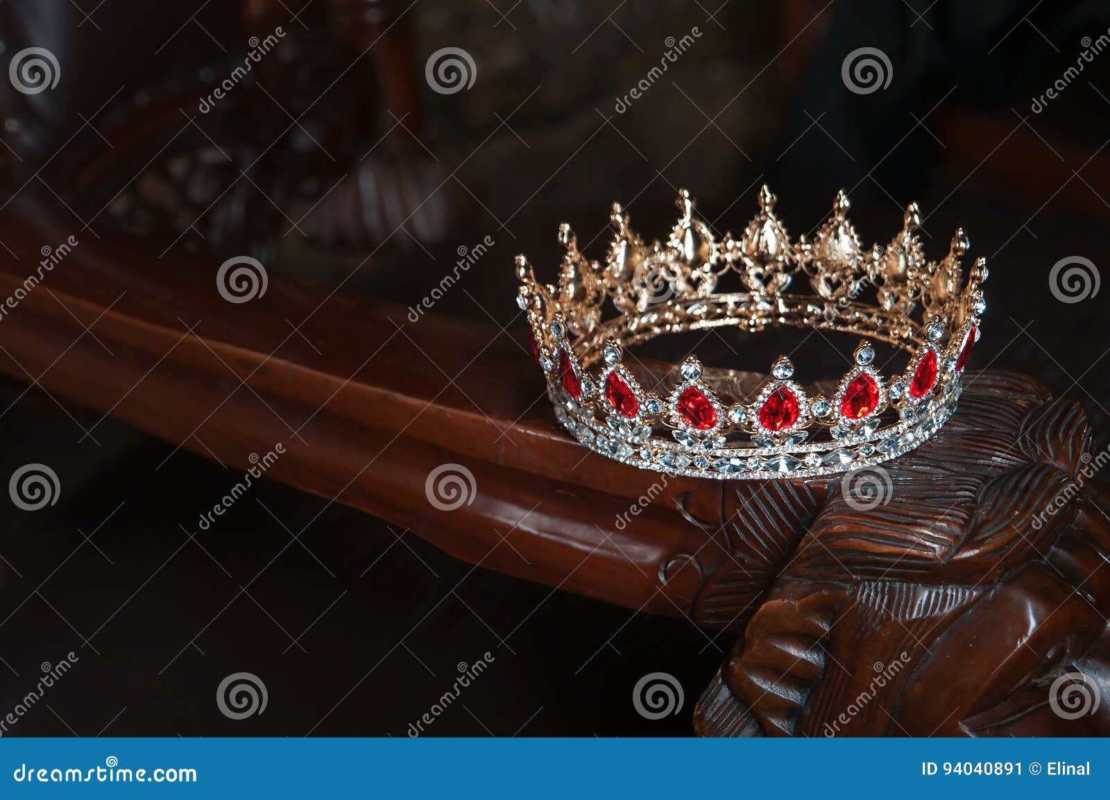 Royal Crown with Red Gems. Ruby, Garnet. Symbol of Power and Authority ...