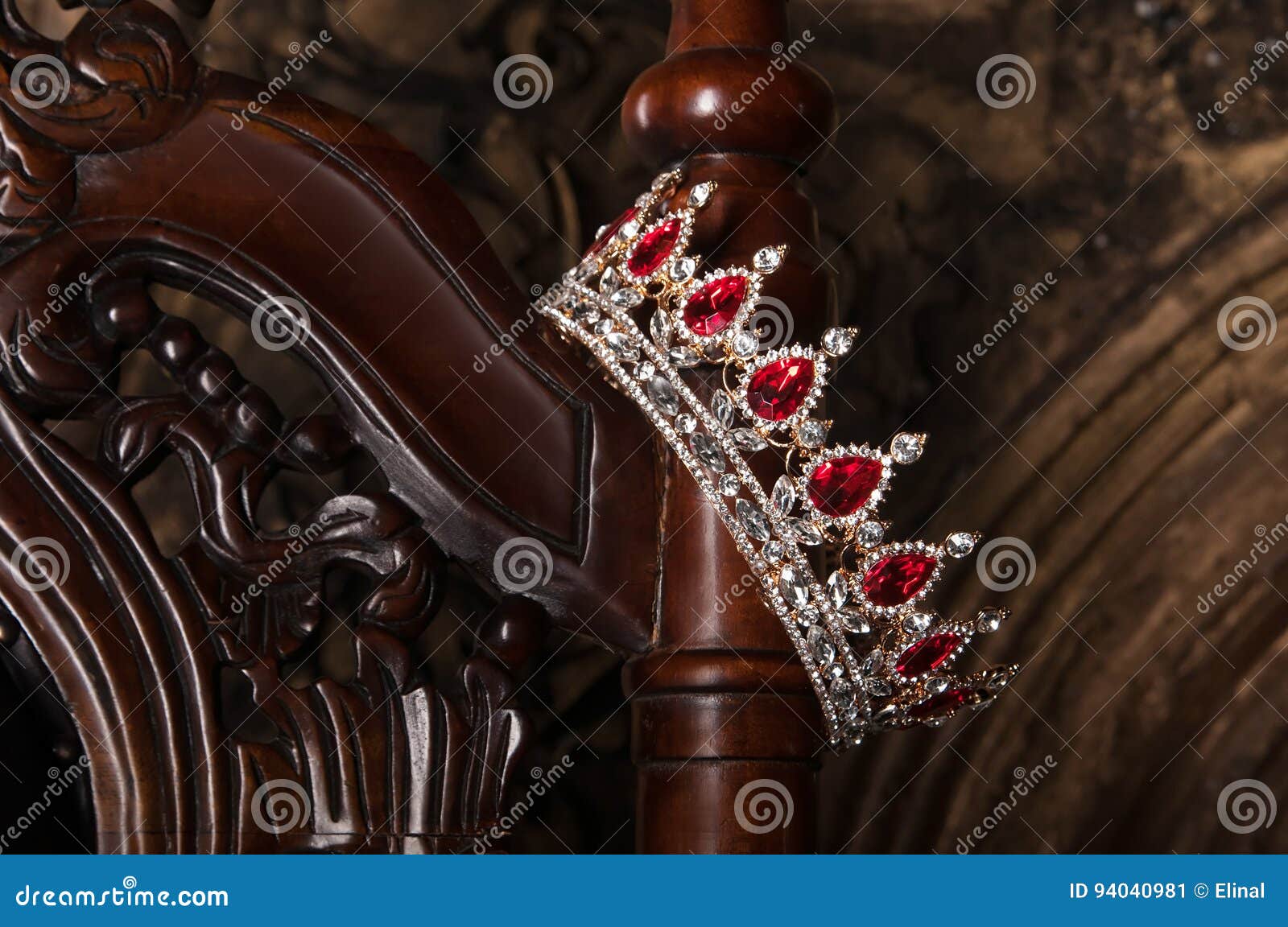 Royal Crown with Red Gems. Ruby, Garnet. Symbol of Power and Authority ...