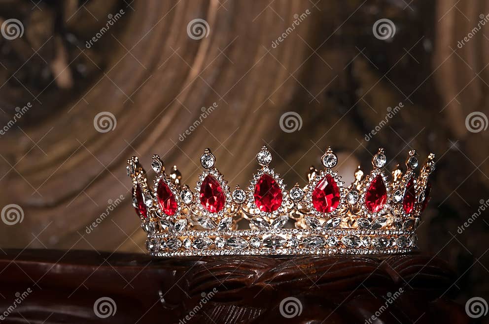 Royal Crown with Red Gems. Ruby, Garnet. Symbol of Power and Authority ...