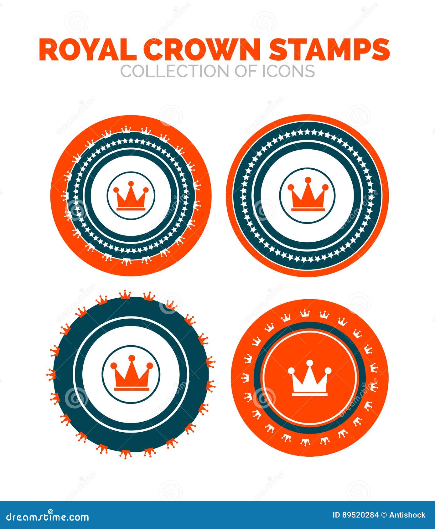Royal Crown Stamp Premium Icon Set Stock Illustration - Illustration of ...