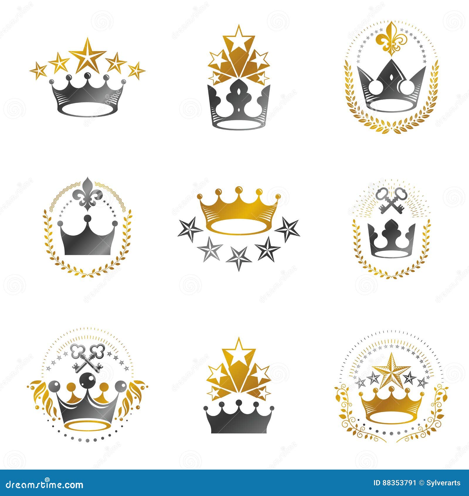 Royal Crowns Emblems Set. Heraldic Coat of Arms Decorative Logos Stock ...