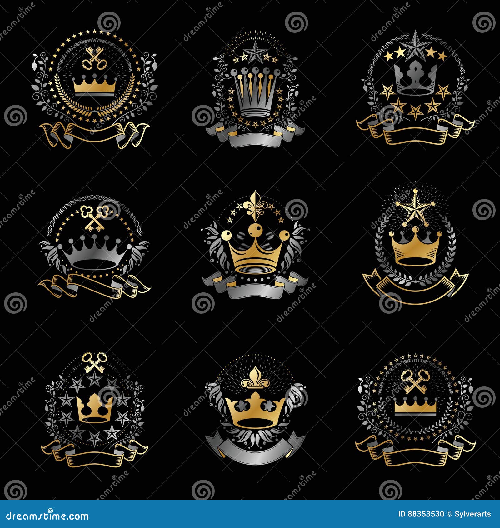Royal Crowns Emblems Set. Heraldic Vector Design Elements Collection ...