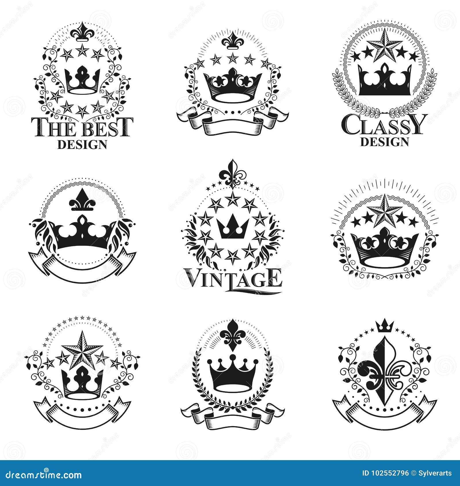 Royal Crowns Emblems Set. Heraldic Vector Design Elements Collection ...