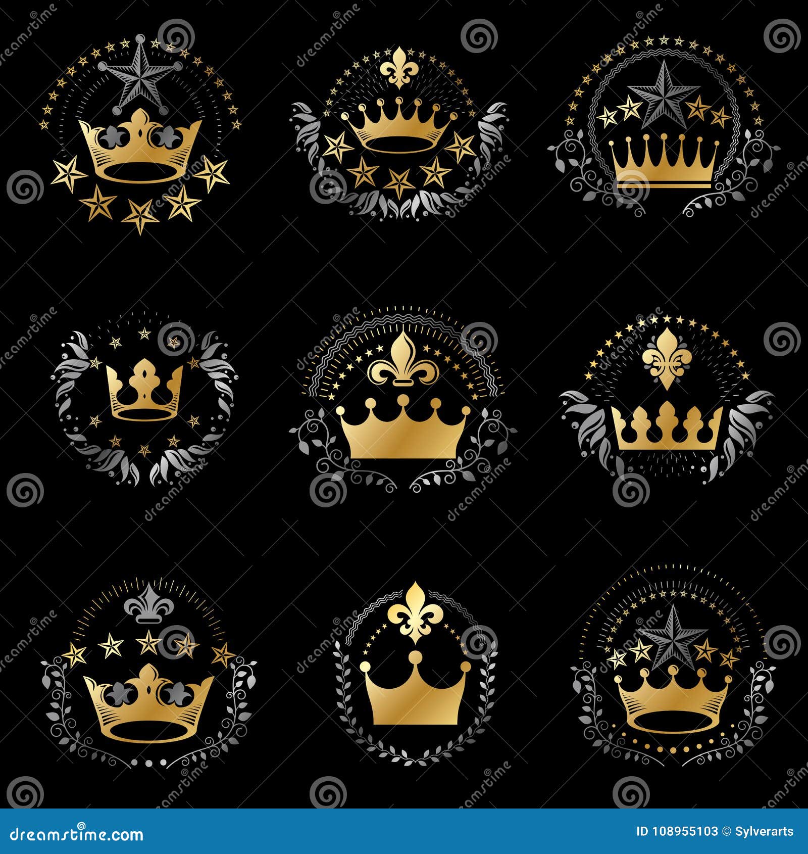 Royal Crowns Emblems Set. Heraldic Vector Design Elements Collection ...