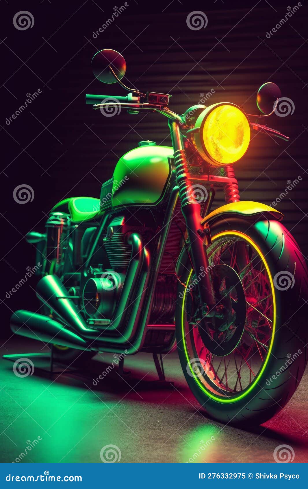 Royal Enfield with Neon Effect Image Generative AI Stock Illustration ...