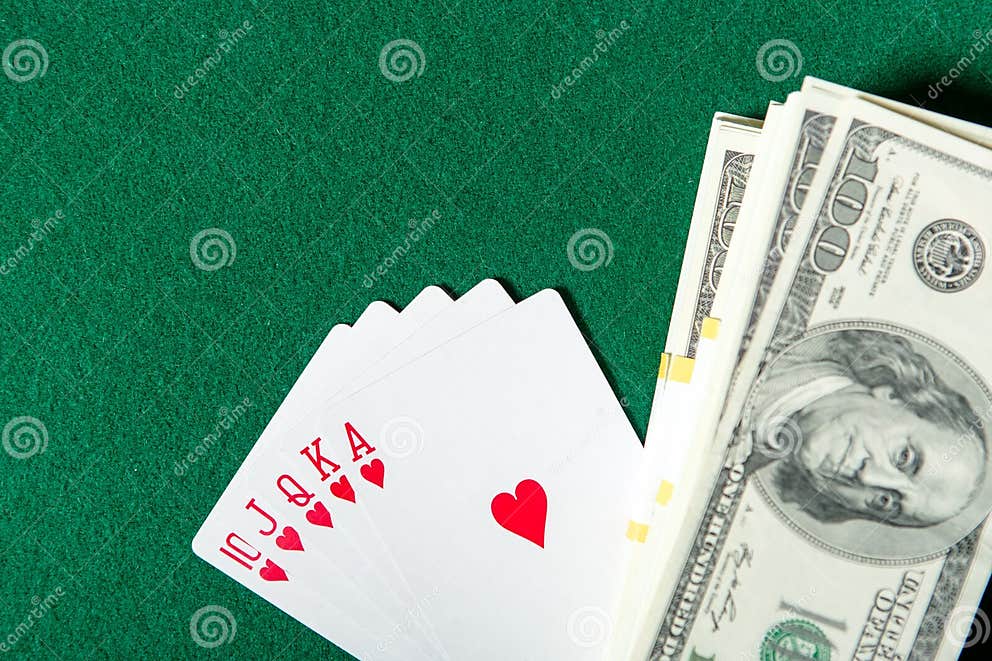 Royal Flush Card Sequence with Currency Stock Image - Image of currency ...