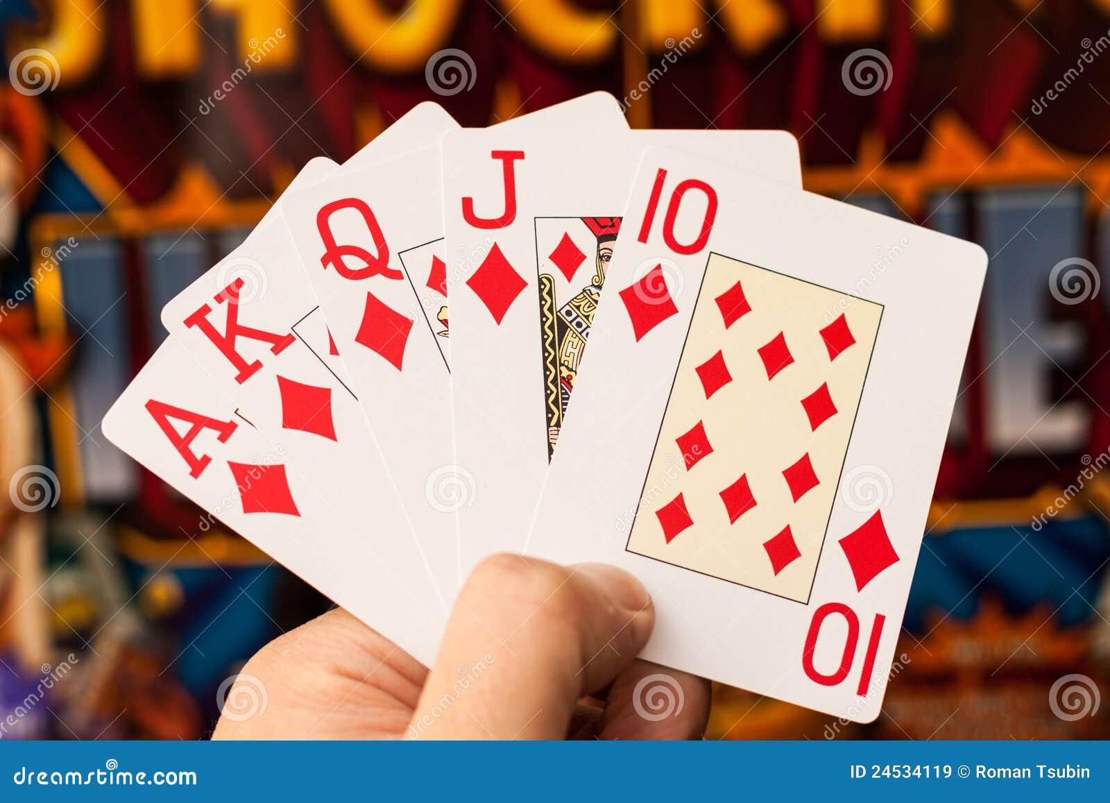 Royal Flush Cards Holding in Hands Stock Image - Image of chips, hold ...