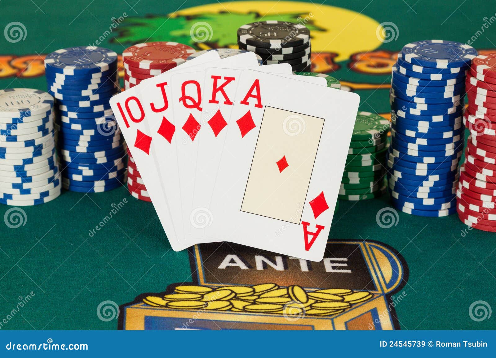 Royal Flush of Diamond Casino Cards and Chips Stock Image - Image of ...