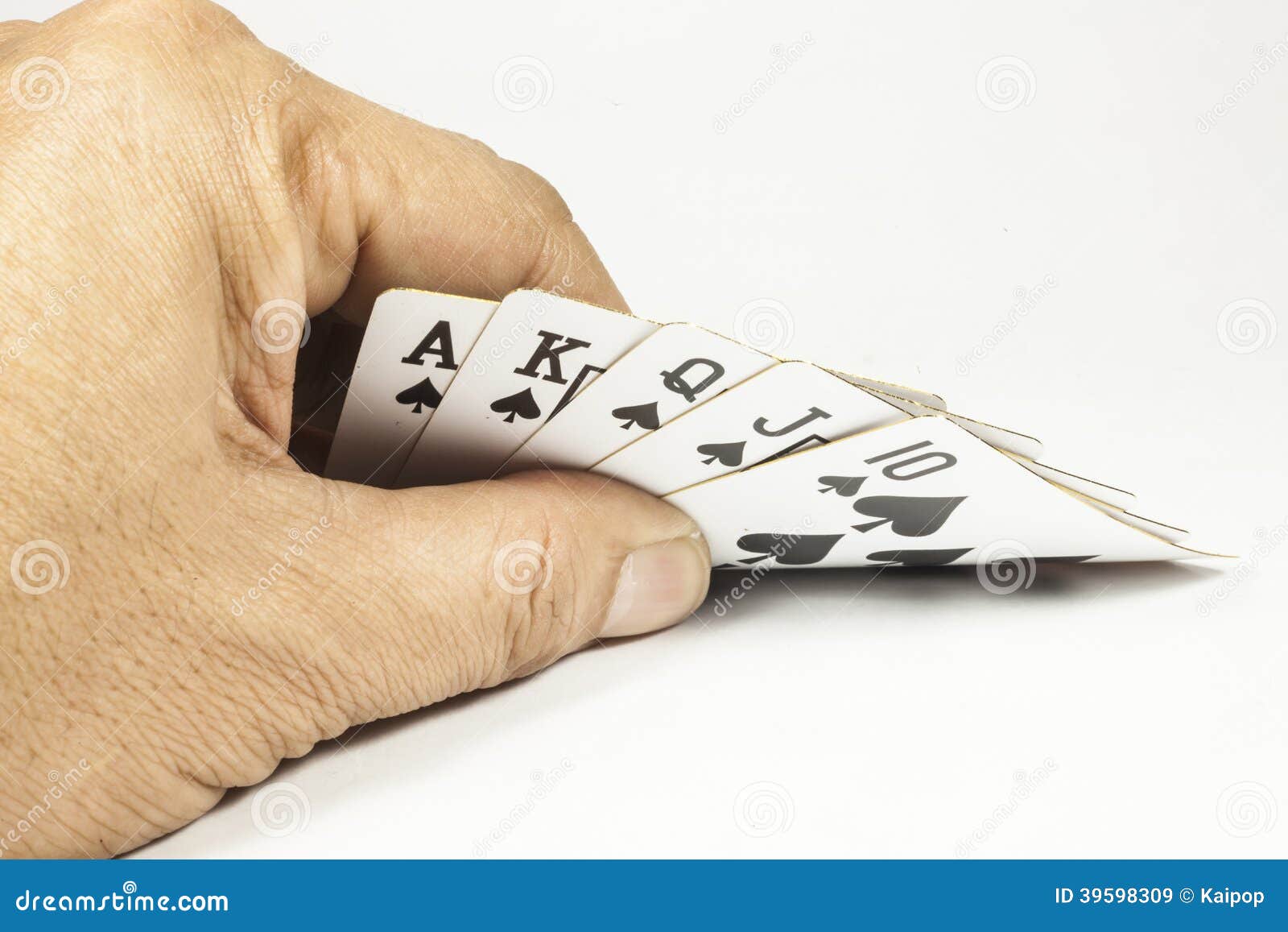 Royal Flush Playing Cards in Hand Stock Image - Image of banner ...