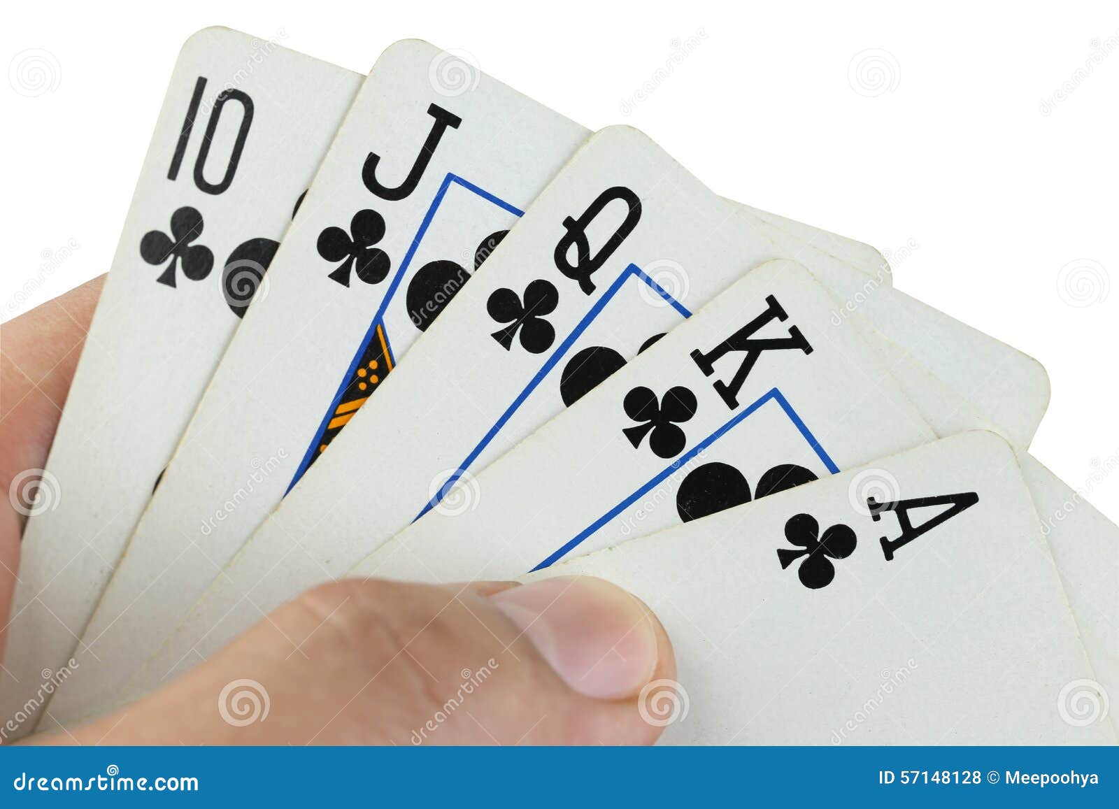 Royal Flush Playing Cards in Hand. Stock Photo - Image of card ...