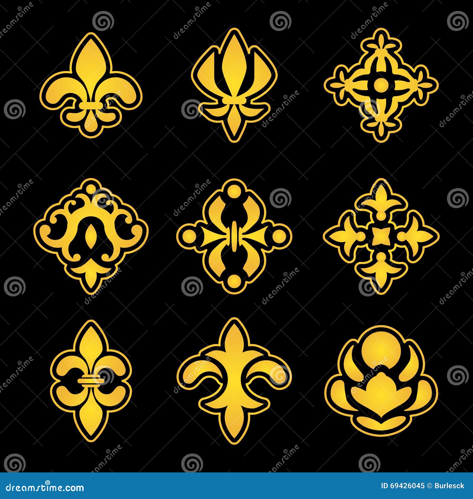 Royal Lily Elements. Lily Flowers Stylized Vector Pattern Icons Stock ...
