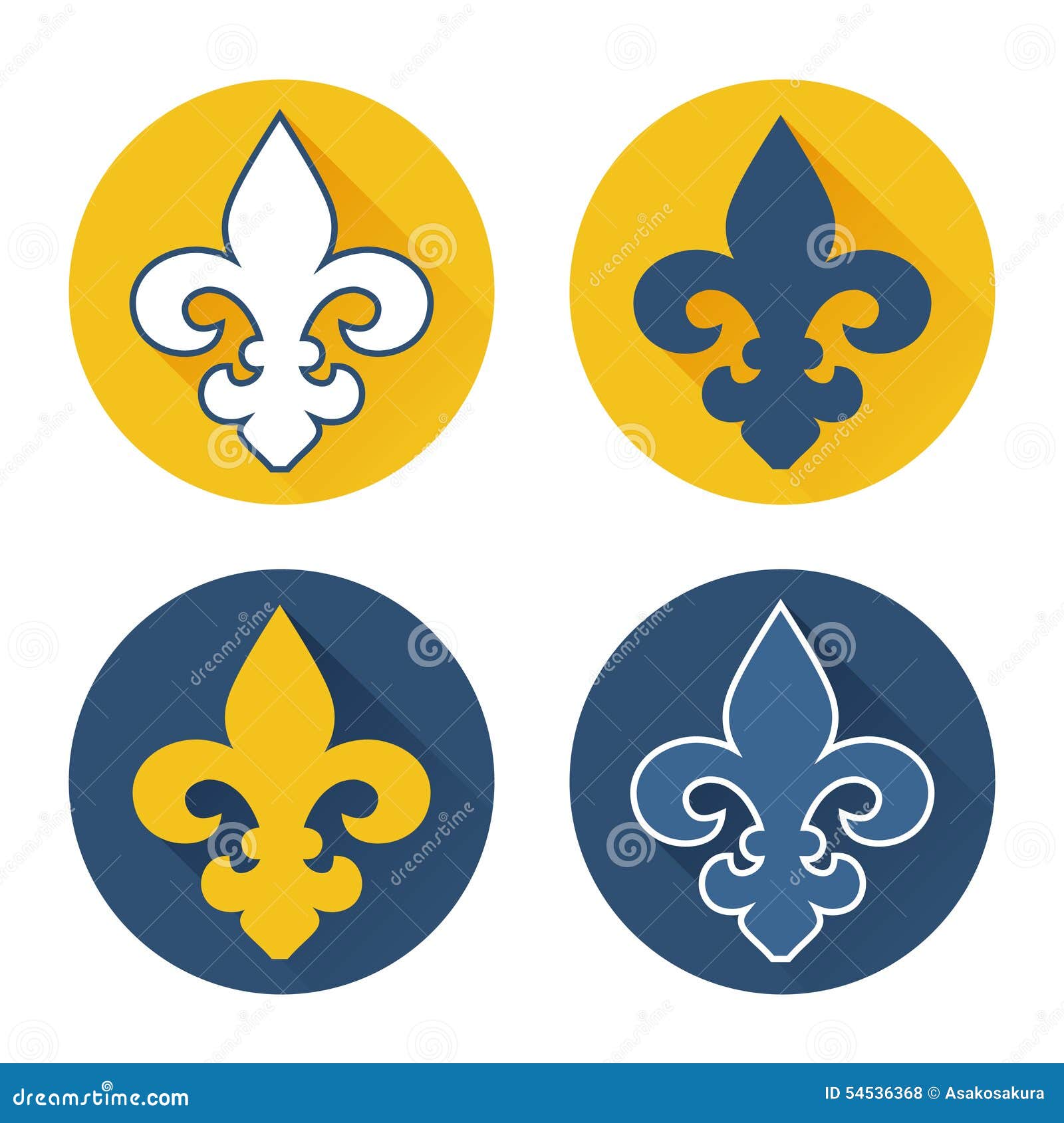 Royal Lily Flat Design Icons Stock Vector - Illustration of antique ...