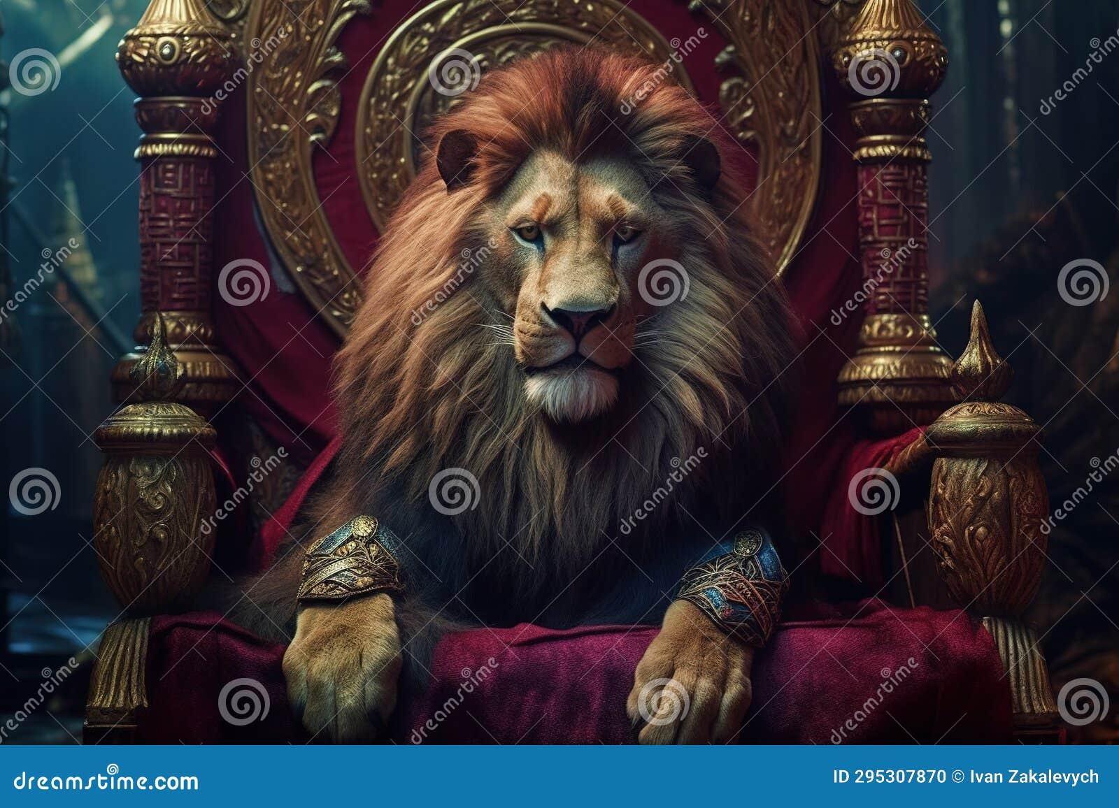 Royal Lion Sitting on a Throne Closeup.illustration Stock Illustration ...