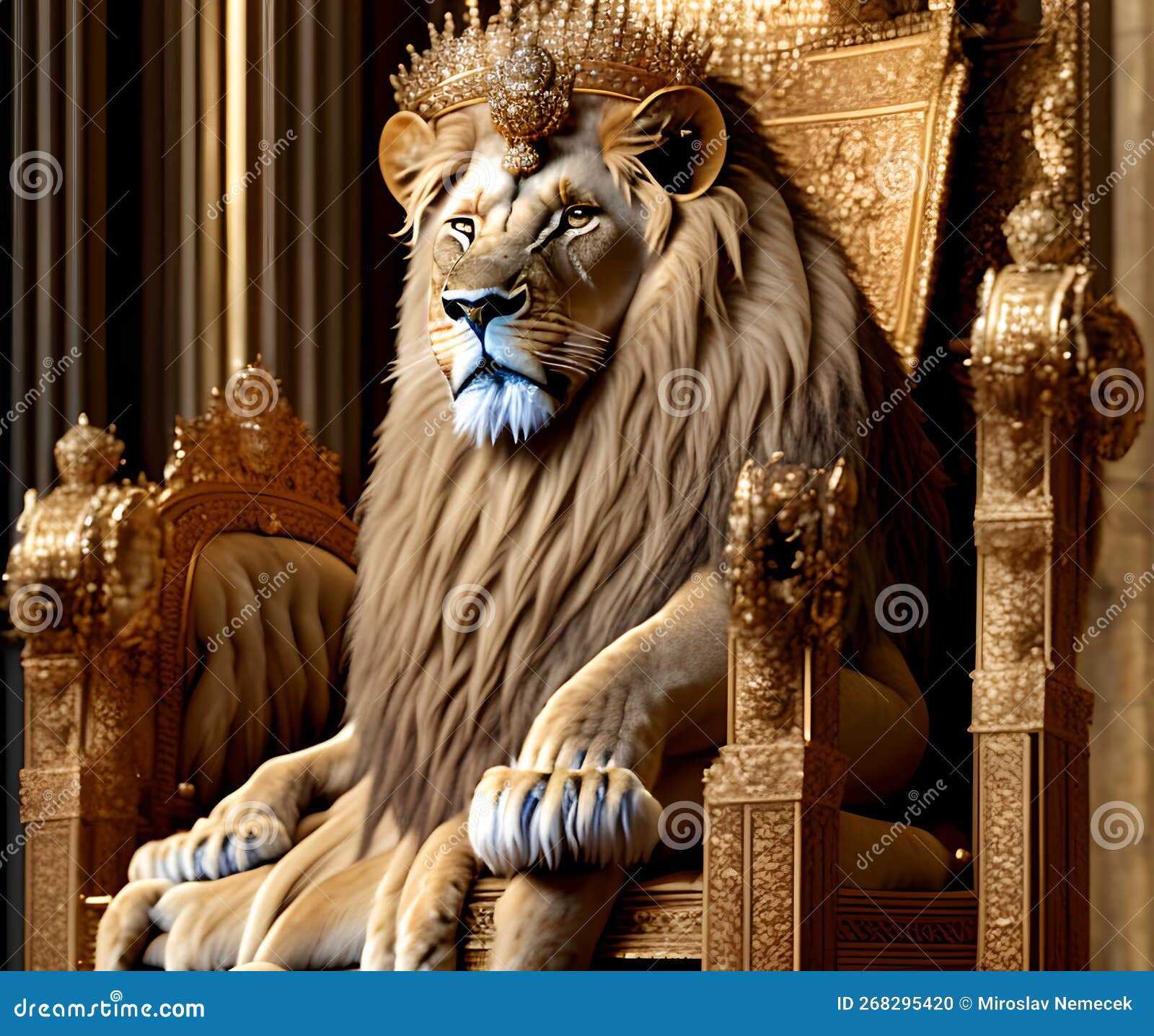 Royal Lion Sitting on Throne, Generative AI Illustration Stock ...