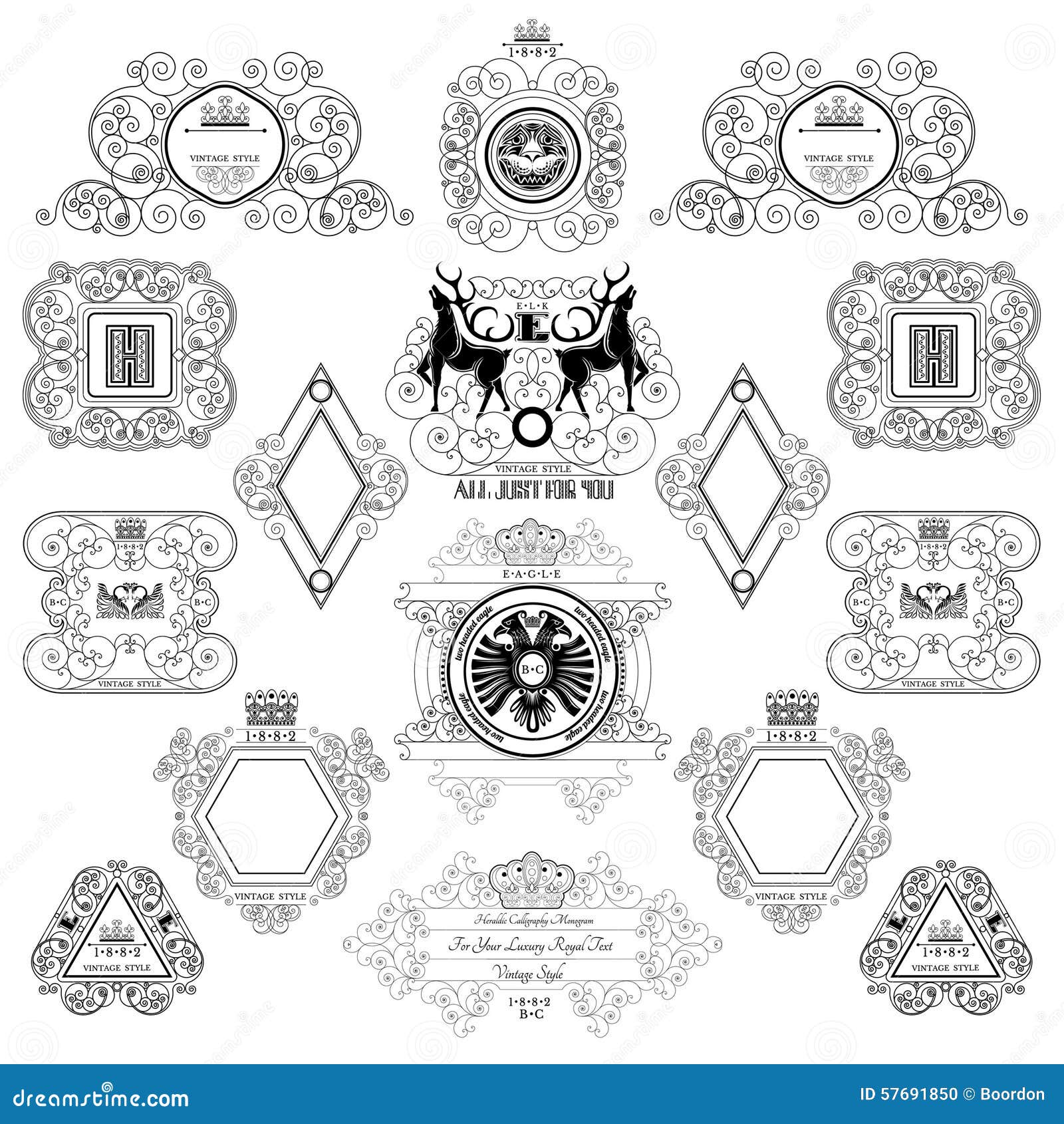 Royal Monogram Design Template. Calligraphic Labels and Frames from ...