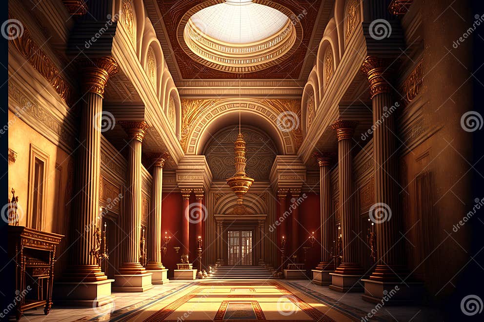 Royal Palace Interior with Columns and Doors. 3d Render Illustration ...