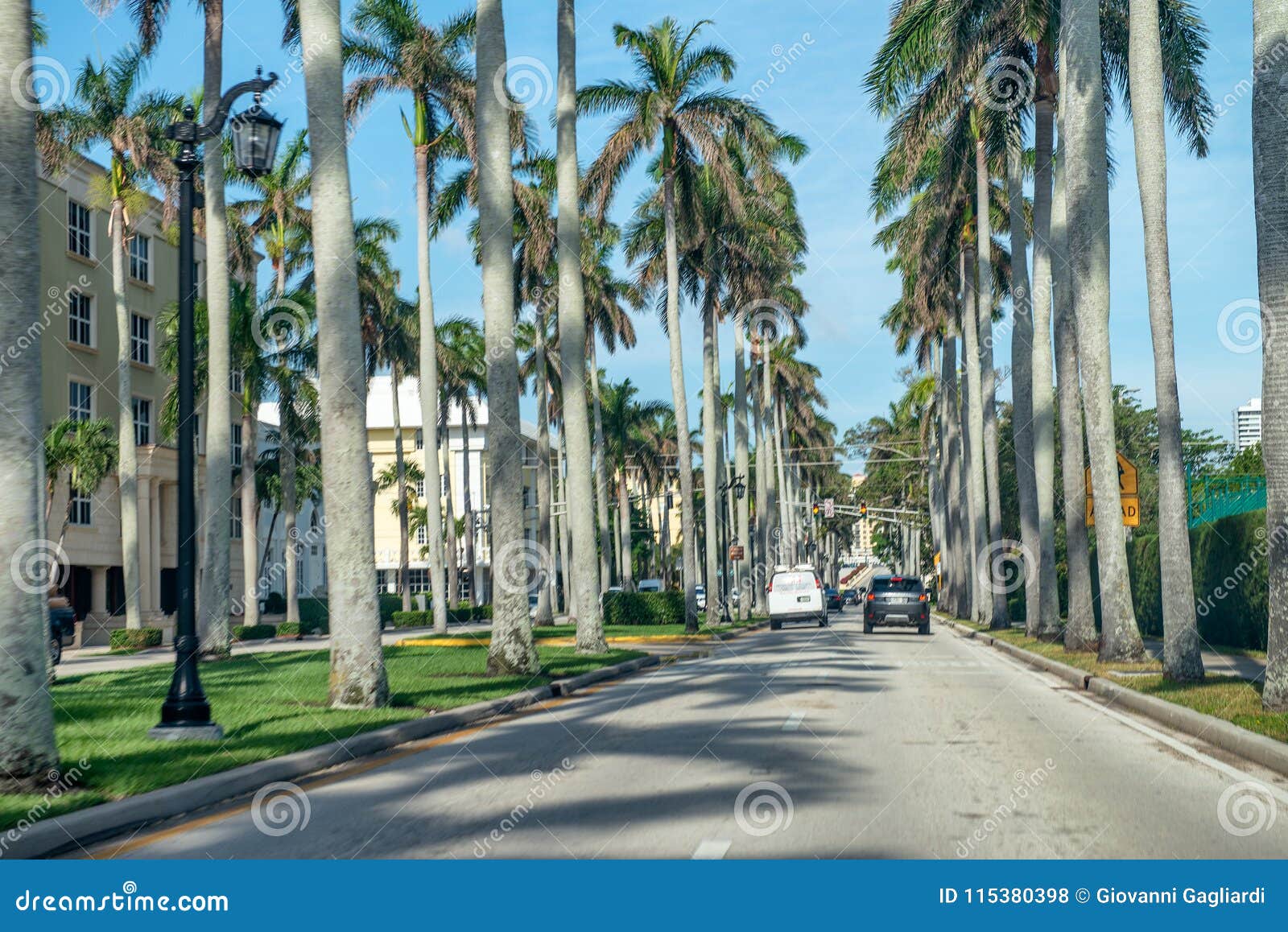Royal Palm Way Boulevard with Palms in Palm Beach Stock Photo - Image ...