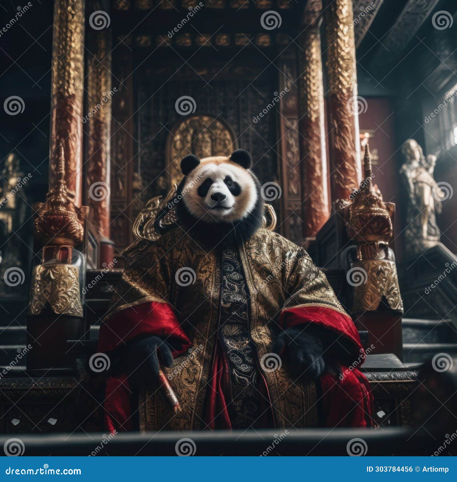 Royal Panda Sitting on a Throne in Castle Stock Illustration ...