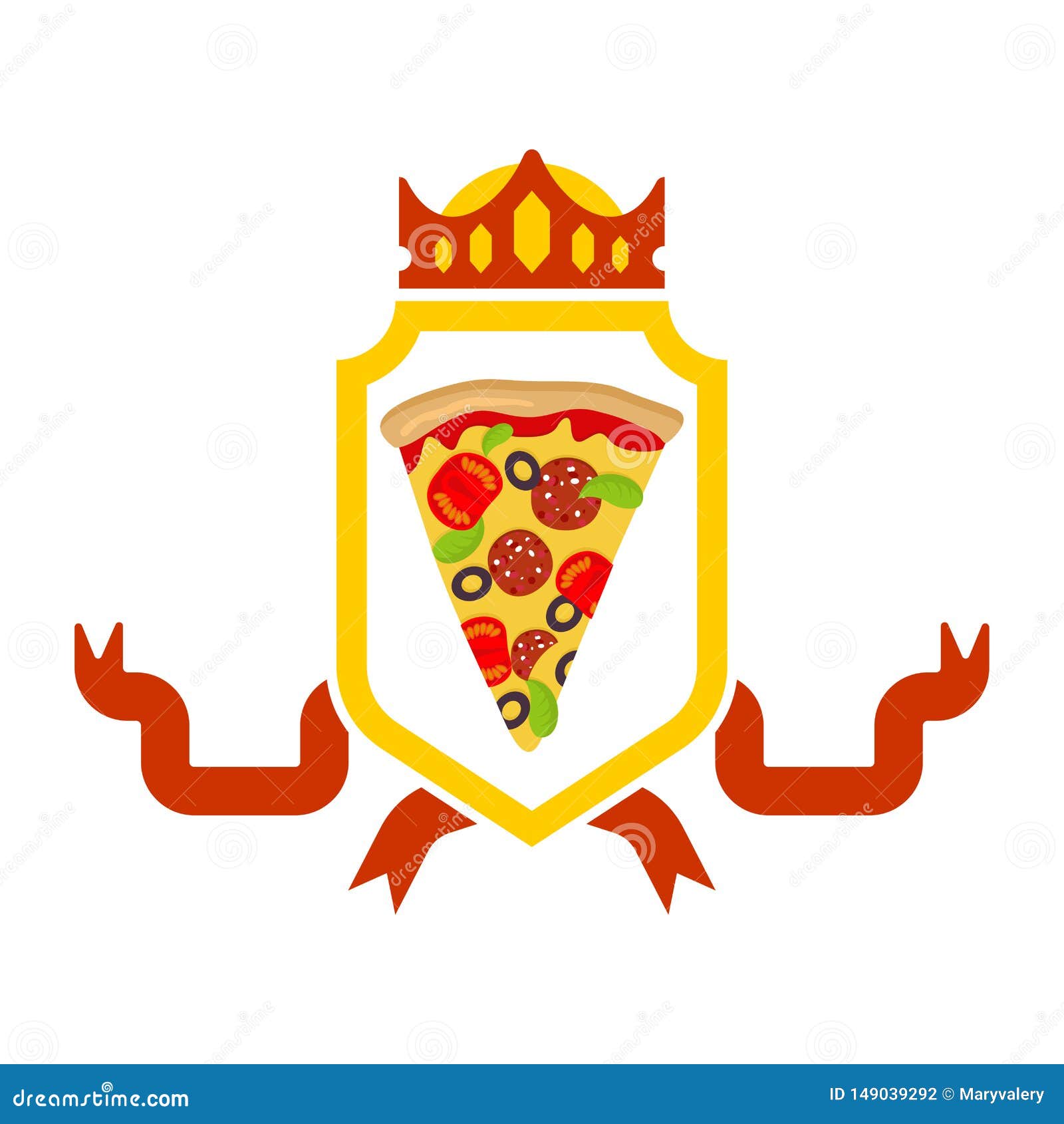 Royal Pizza with Crown Emblem. Shield with Slice Pizza Stock Vector ...