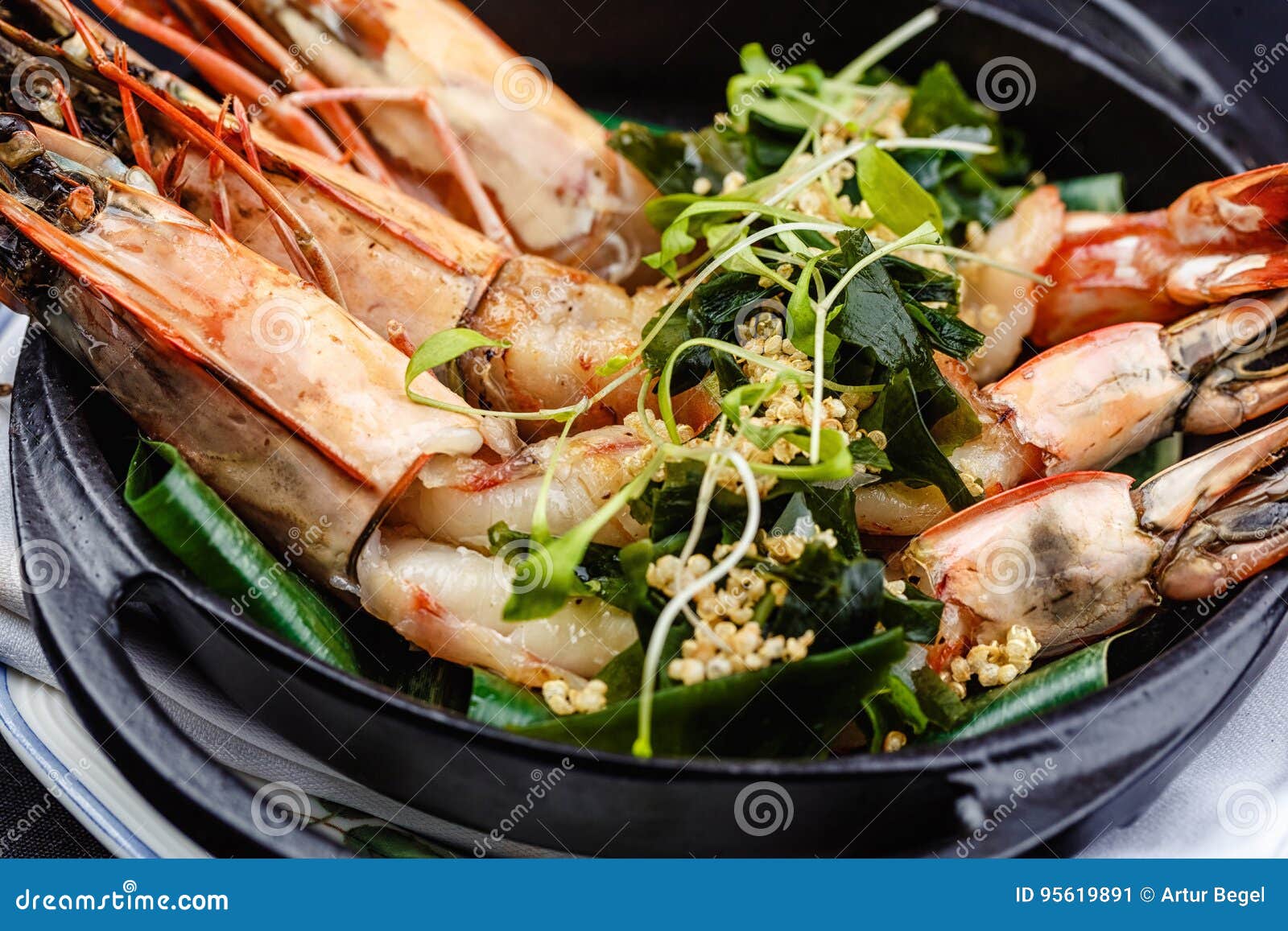Royal Prawns Served with Herbs and Quinoa Stock Image - Image of entree ...
