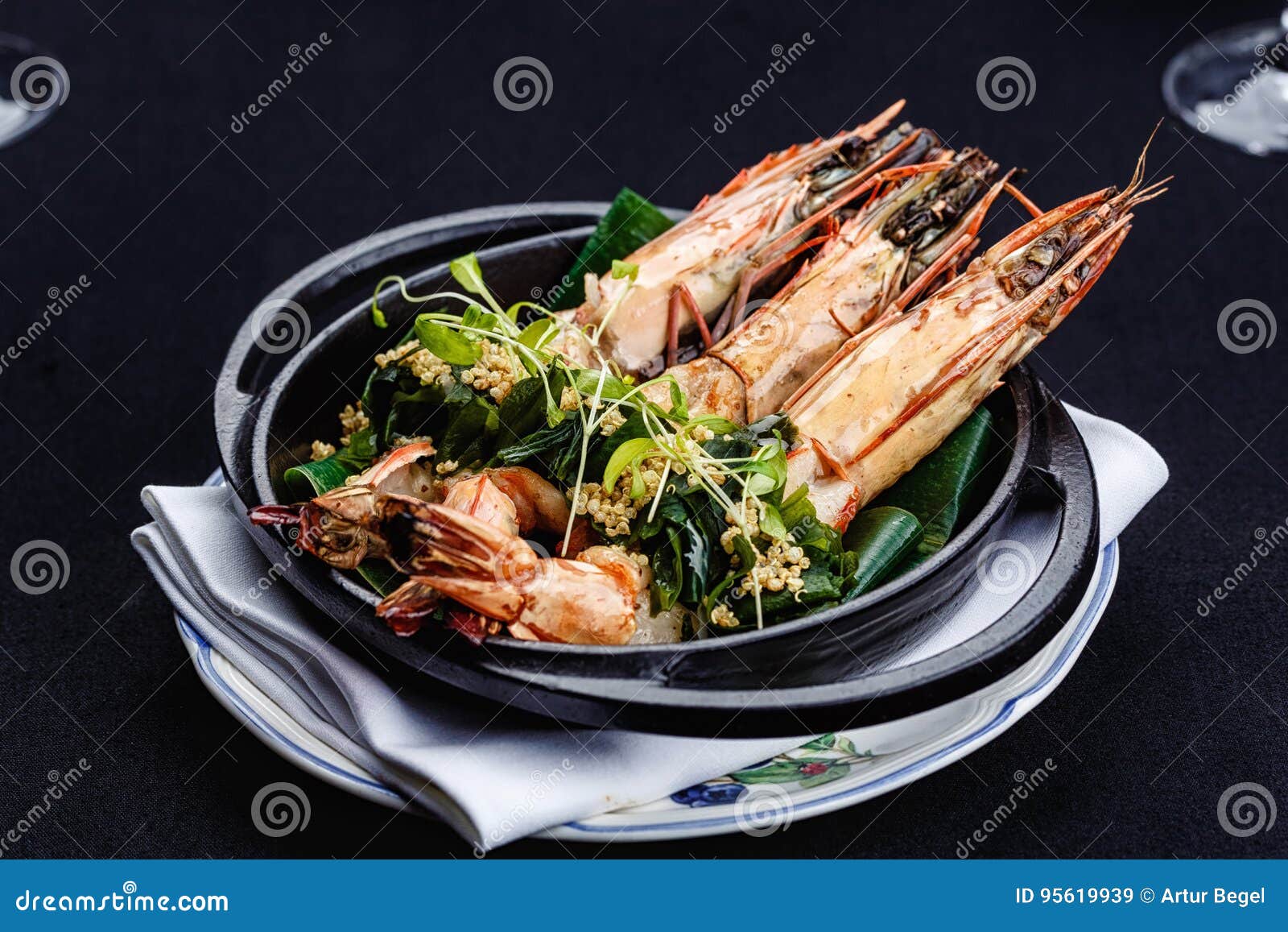 Royal Prawns Served with Herbs and Quinoa Stock Image - Image of entree ...