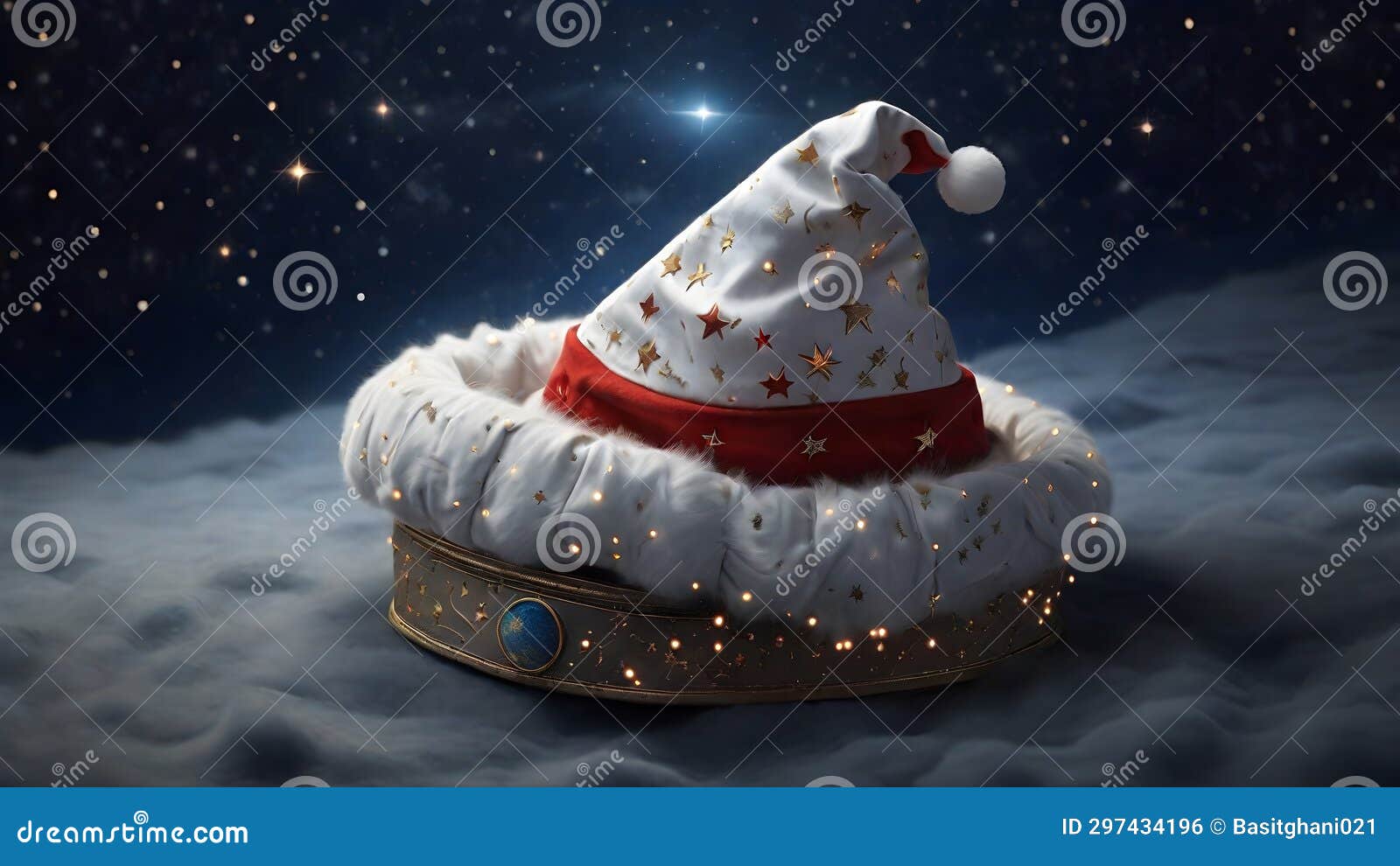 A Royal Santa Cap Drifting among the Stars in the Moon Stock Photo ...