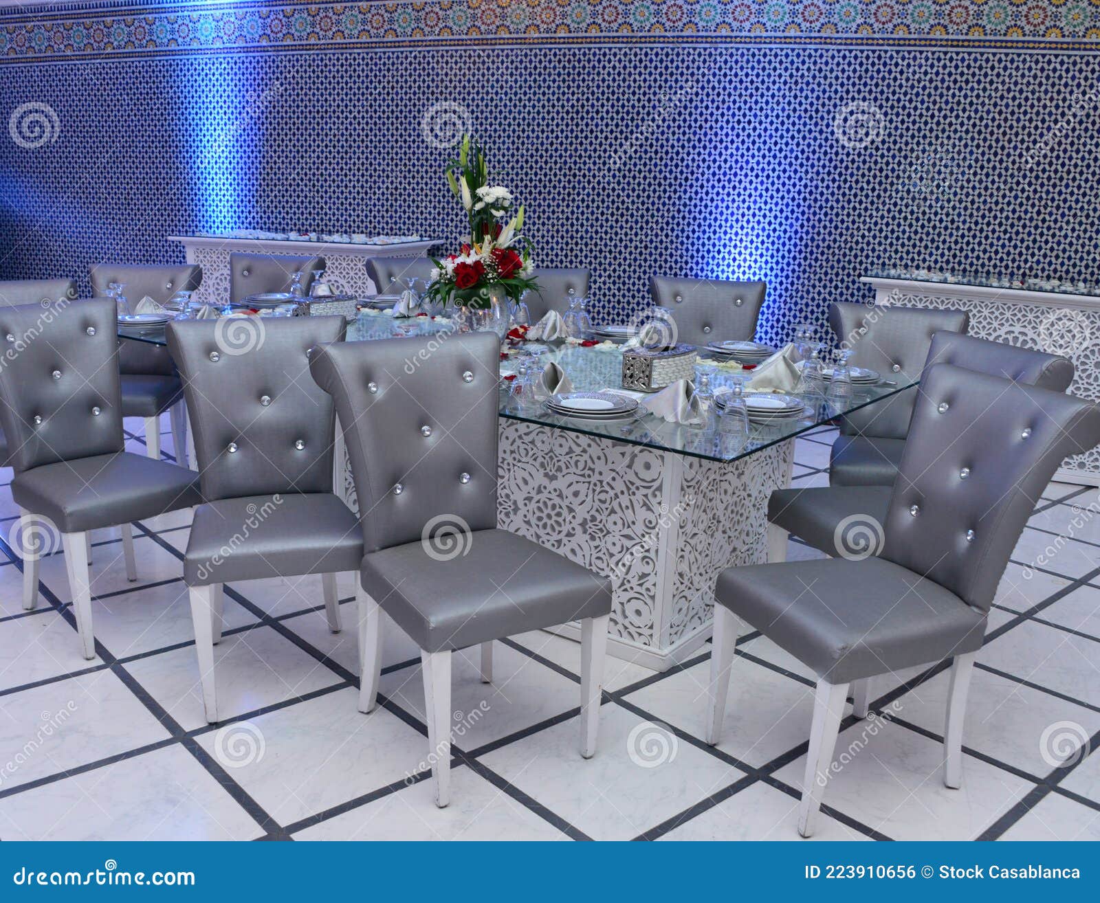 Royal Wedding Table Decorated with Flowers. with Wedding Dais Stock ...