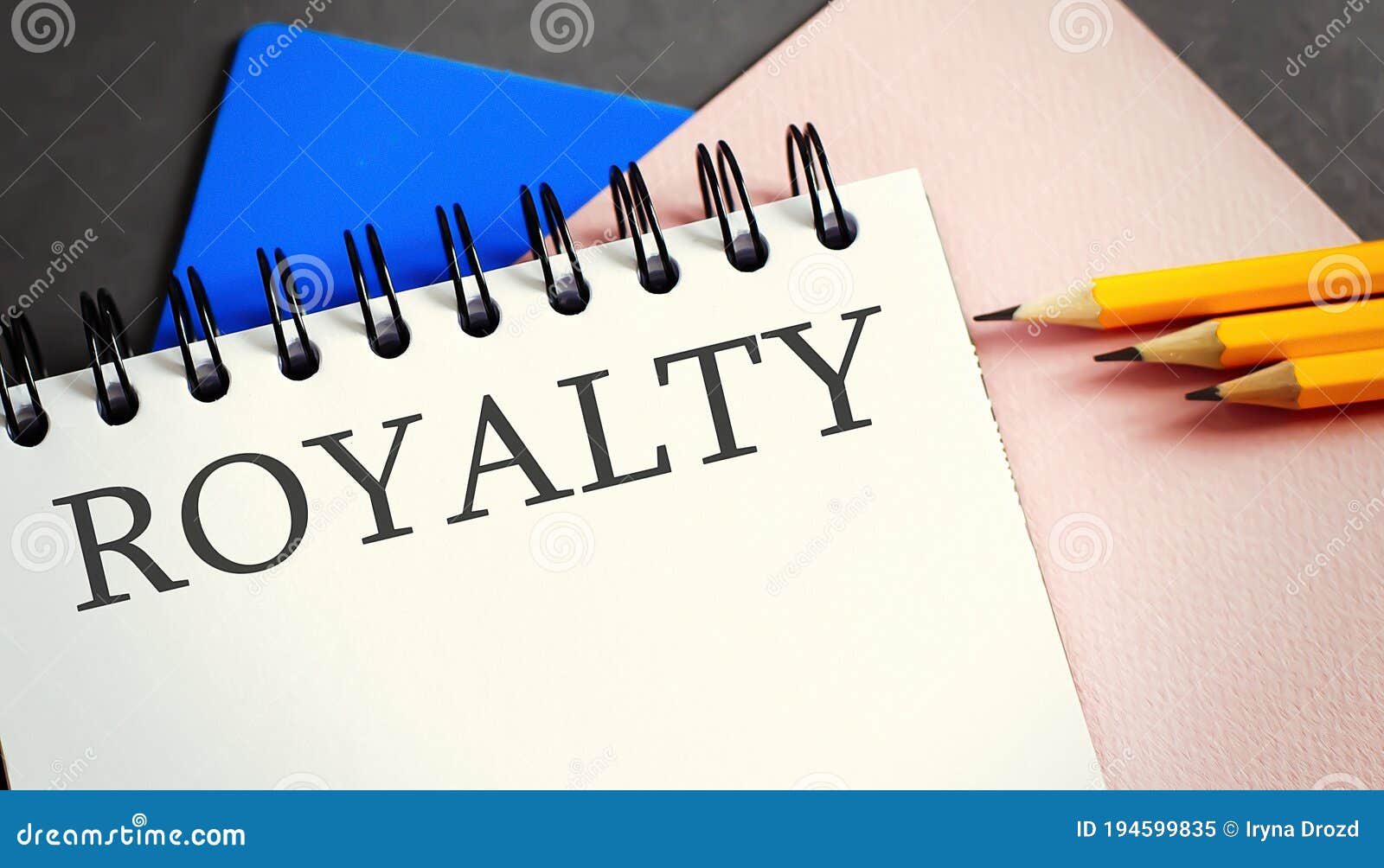 ROYALTY Text in the Office Notebook with Office Tools Stock Image ...