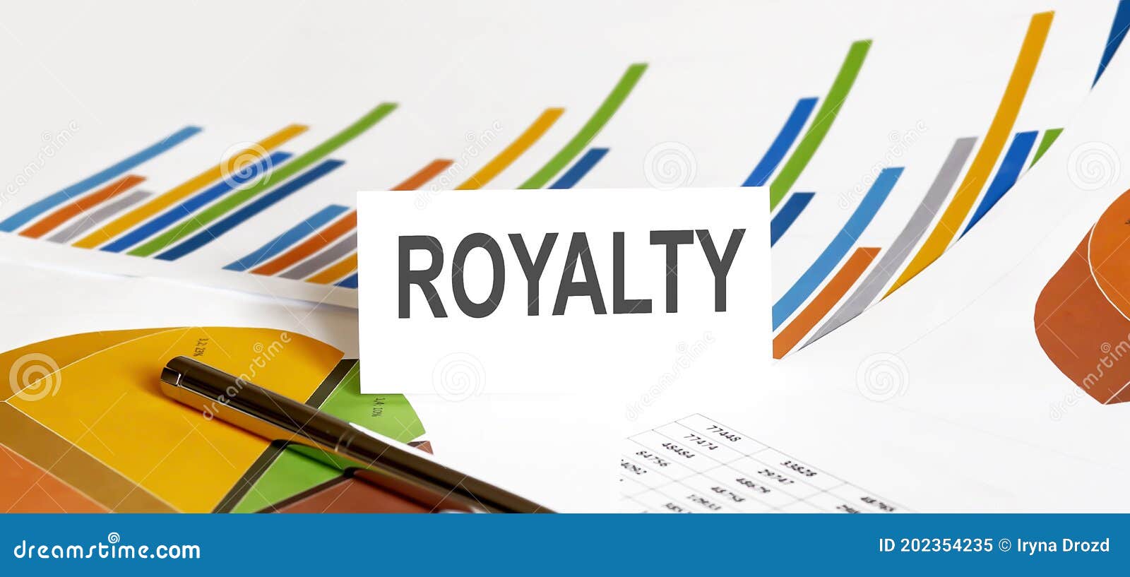 ROYALTY Text on Paper on Chart Background with Pen Stock Image - Image ...