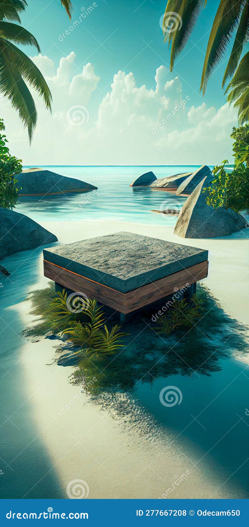 Royden Stone Platform in Tropical Beach for Product Presentation Stock ...