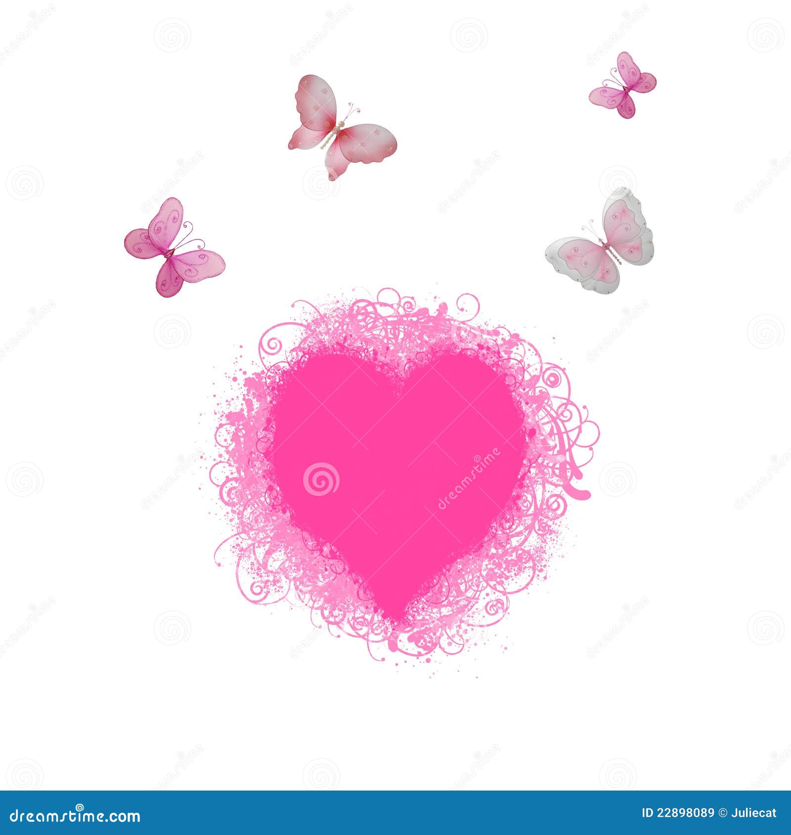 Roze hart en vlinders stock illustratie. Illustration of koptekst ...