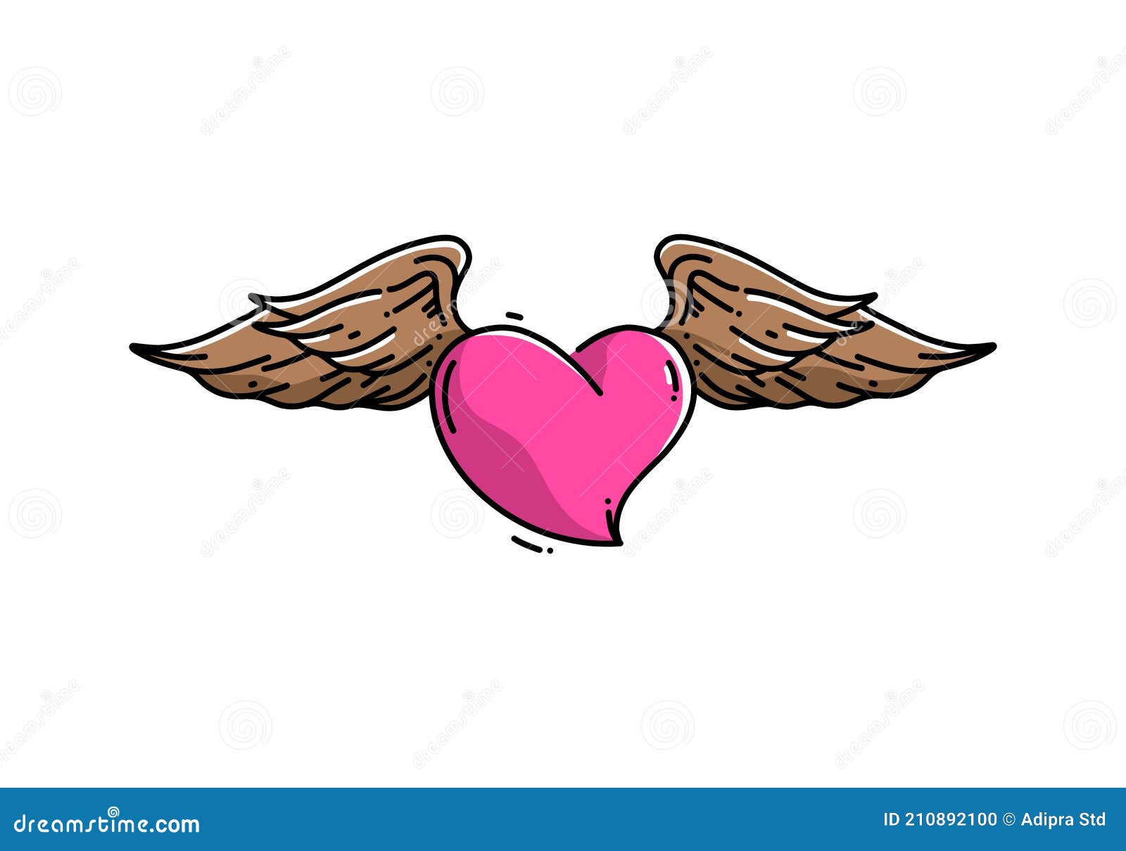 Roze Hart Met Tekening Van Vleugels Vector Illustratie - Illustration ...