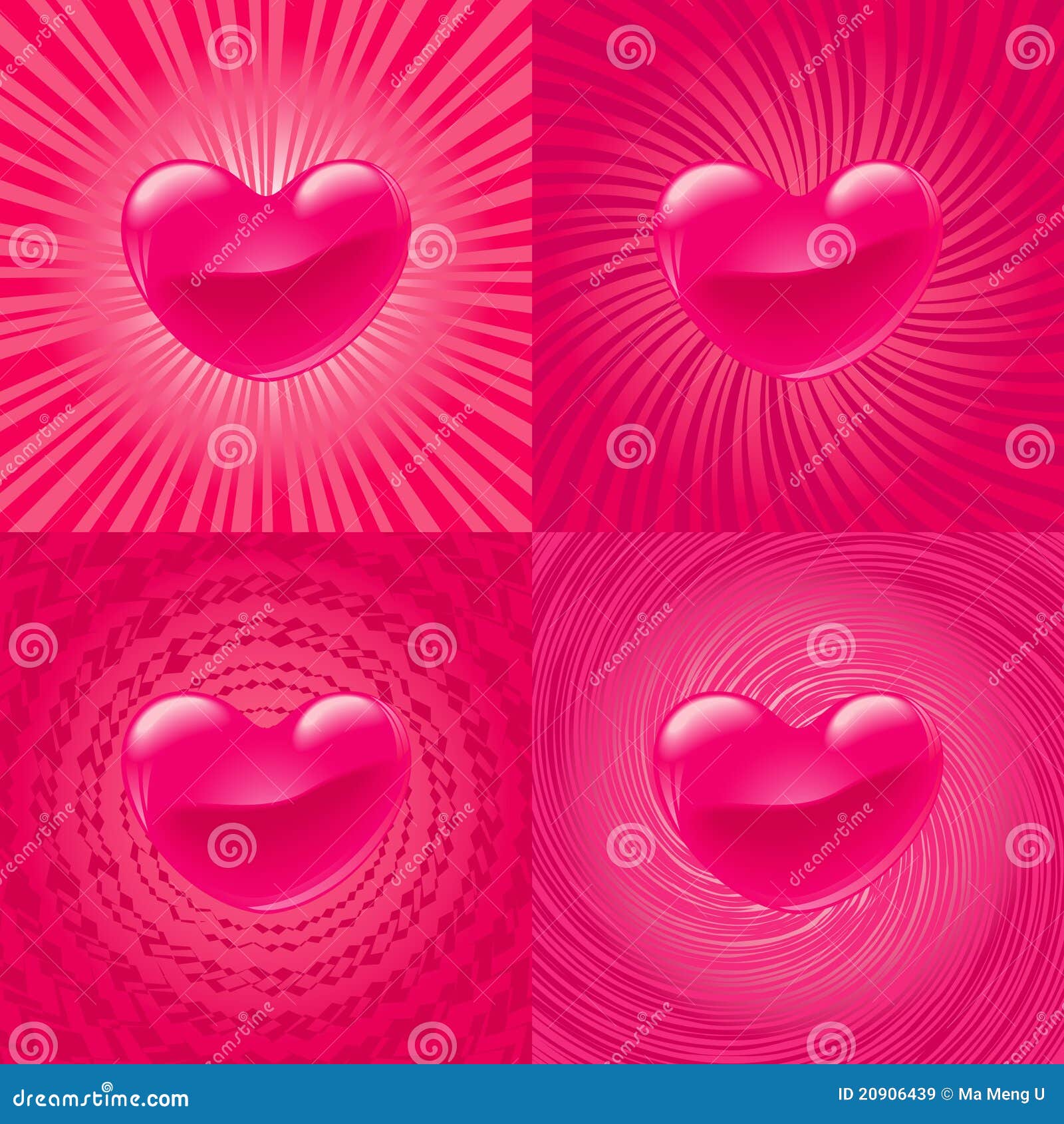 Roze Hart Op Vier Verschillende Achtergronden Vector Illustratie ...