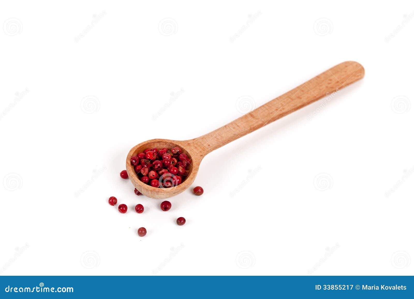 Roze Peper in Een Houten Lepel Stock Afbeelding - Image of kleur ...