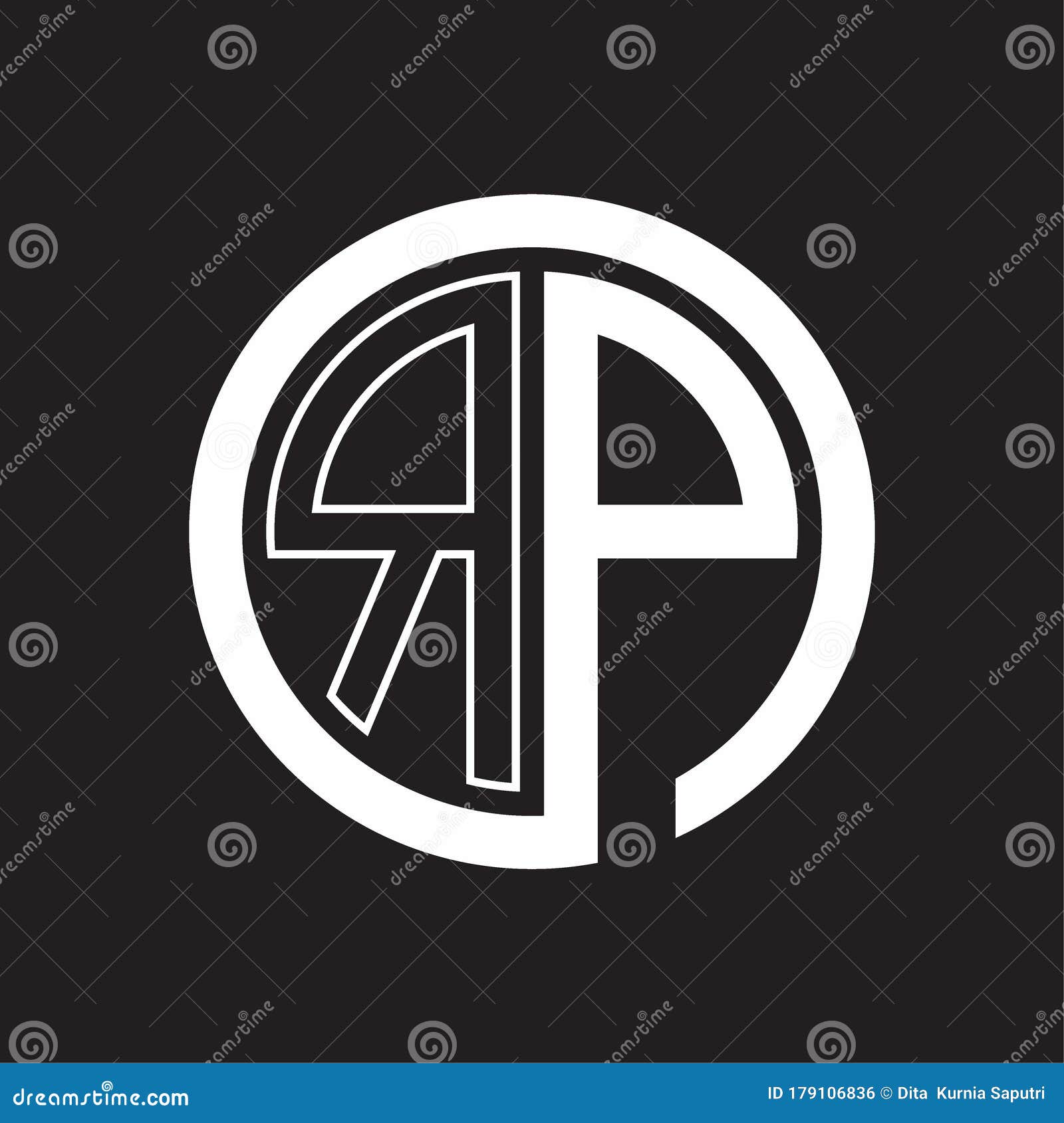RP Logo with Circle Rounded Negative Space Design Template Stock Vector ...