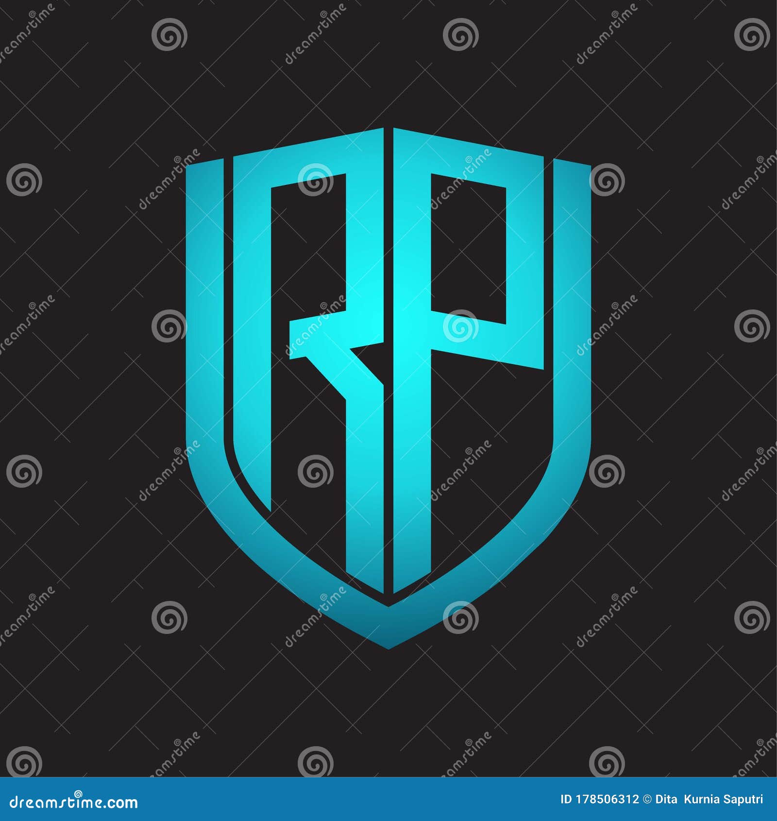 RP Logo Monogram with Emblem Shield Design Isolated with Blue Colors on ...