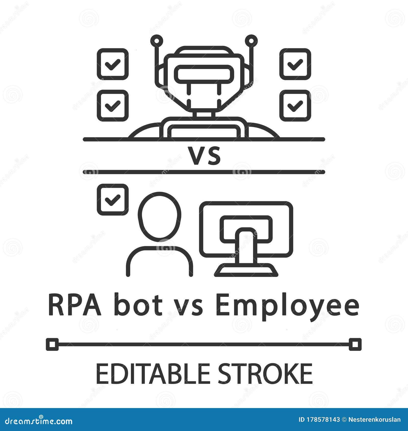 RPA Bot Vs Employee Linear Icon Stock Vector - Illustration of contour ...