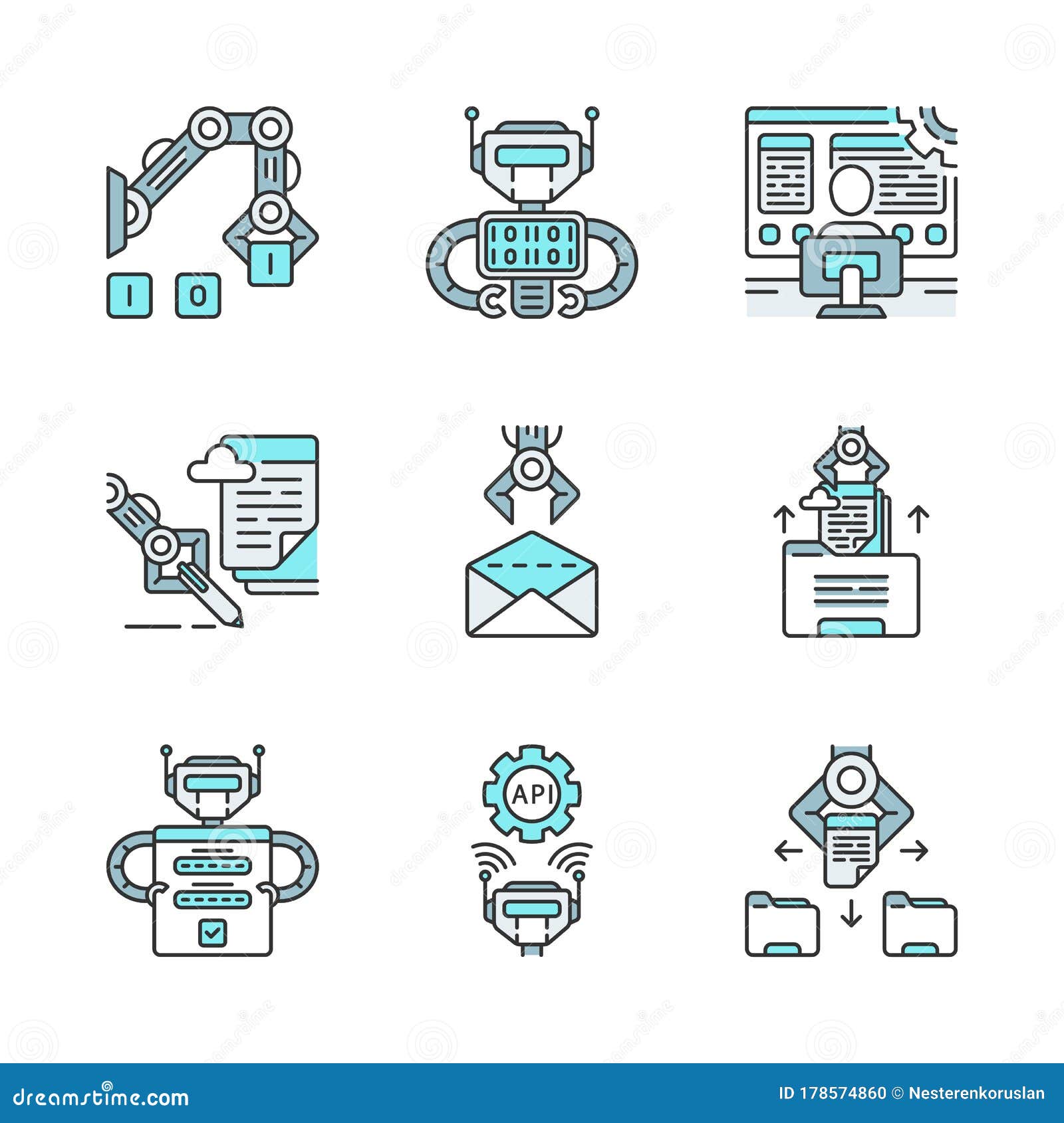 RPA color icons set stock vector. Illustration of database - 178574860