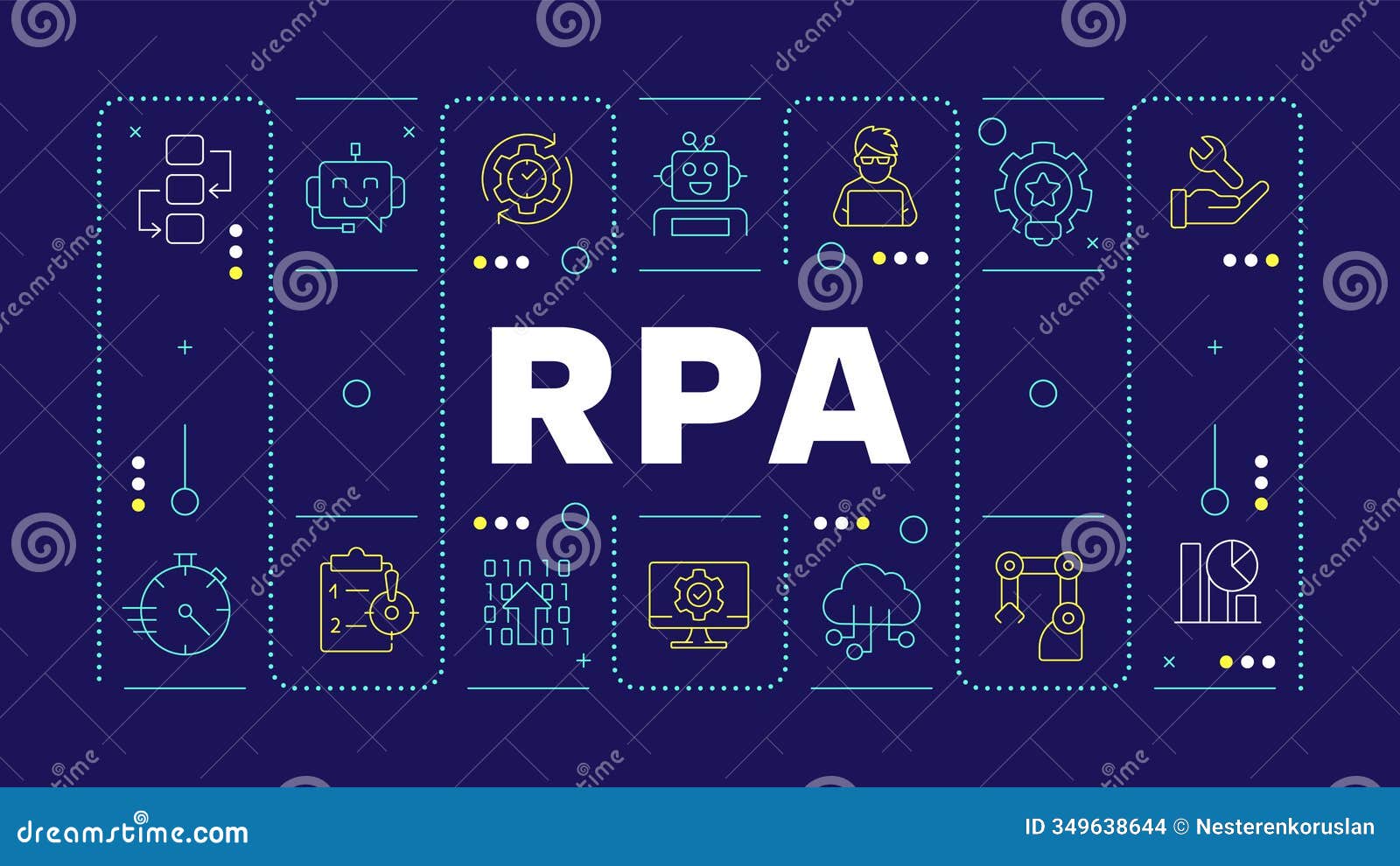 RPA dark blue word concept stock vector. Illustration of software ...