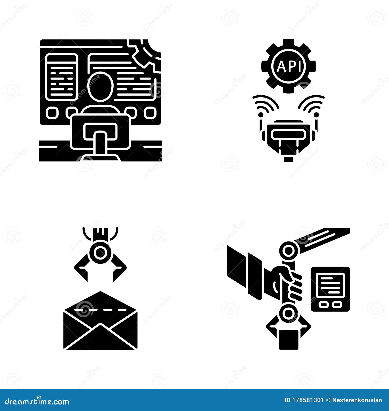 RPA glyph icons set stock vector. Illustration of machine - 178581301