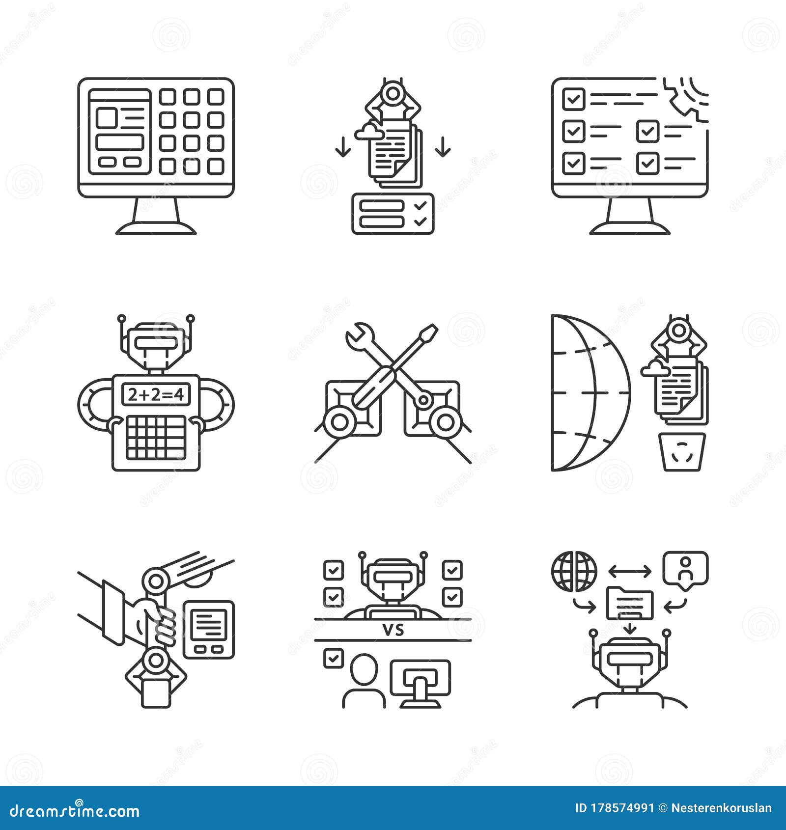 RPA linear icons set stock vector. Illustration of outline - 178574991